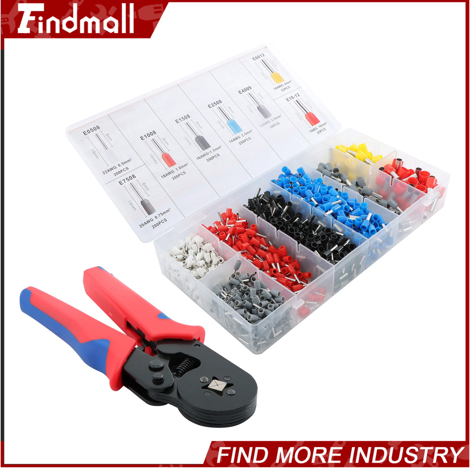 Findmall Awg 23-7 Self-Adjustable Ferrule Crimping Tool Kit W/ 1200Pcs ...