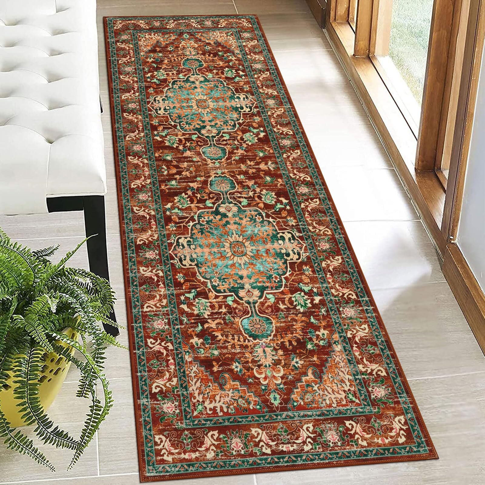 Findosom 2'x6' Vintage Boho Runner Rug Washable Non-slip Area Rug ...