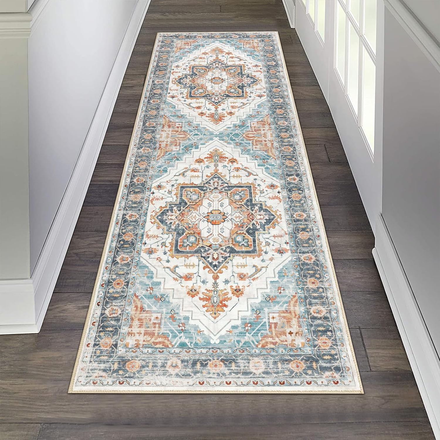 Findosom 2'x6' Vintage Boho Non-Slip Runner Rug, Washable, Distressed ...