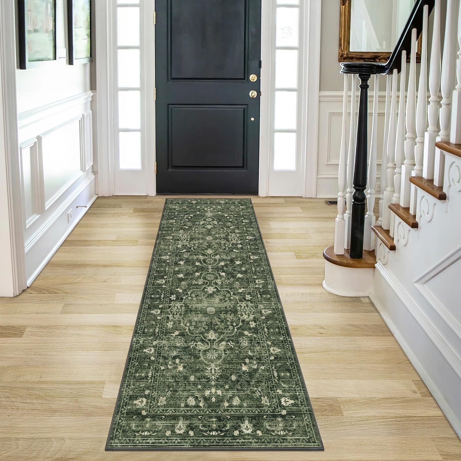 Findosom 2'x6' Washable Vintage Runner Rug, Green Area Carpet for ...