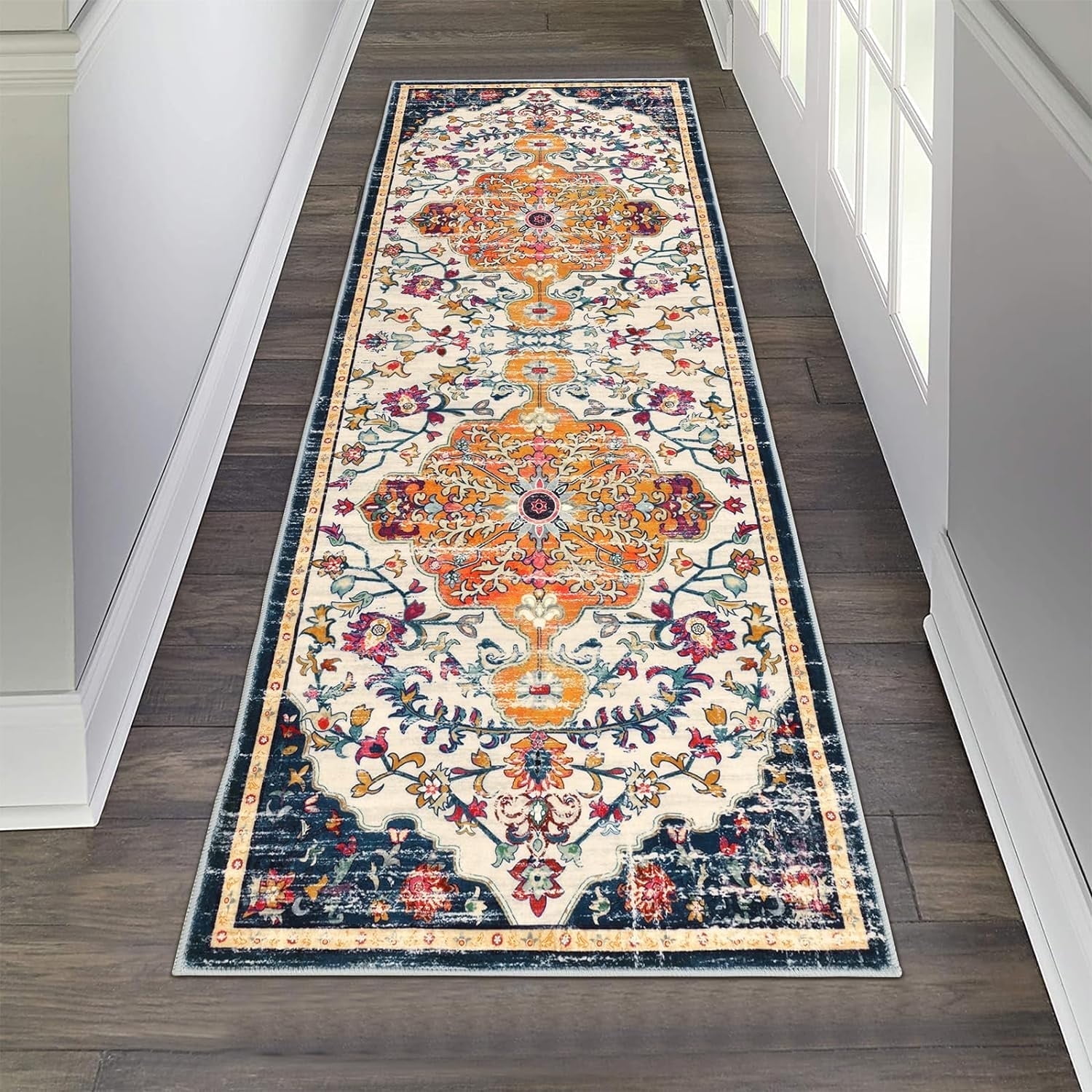 Findosom 2'x6' Vintage Runner Rug, Distressed Washable Area Rug, Dark ...