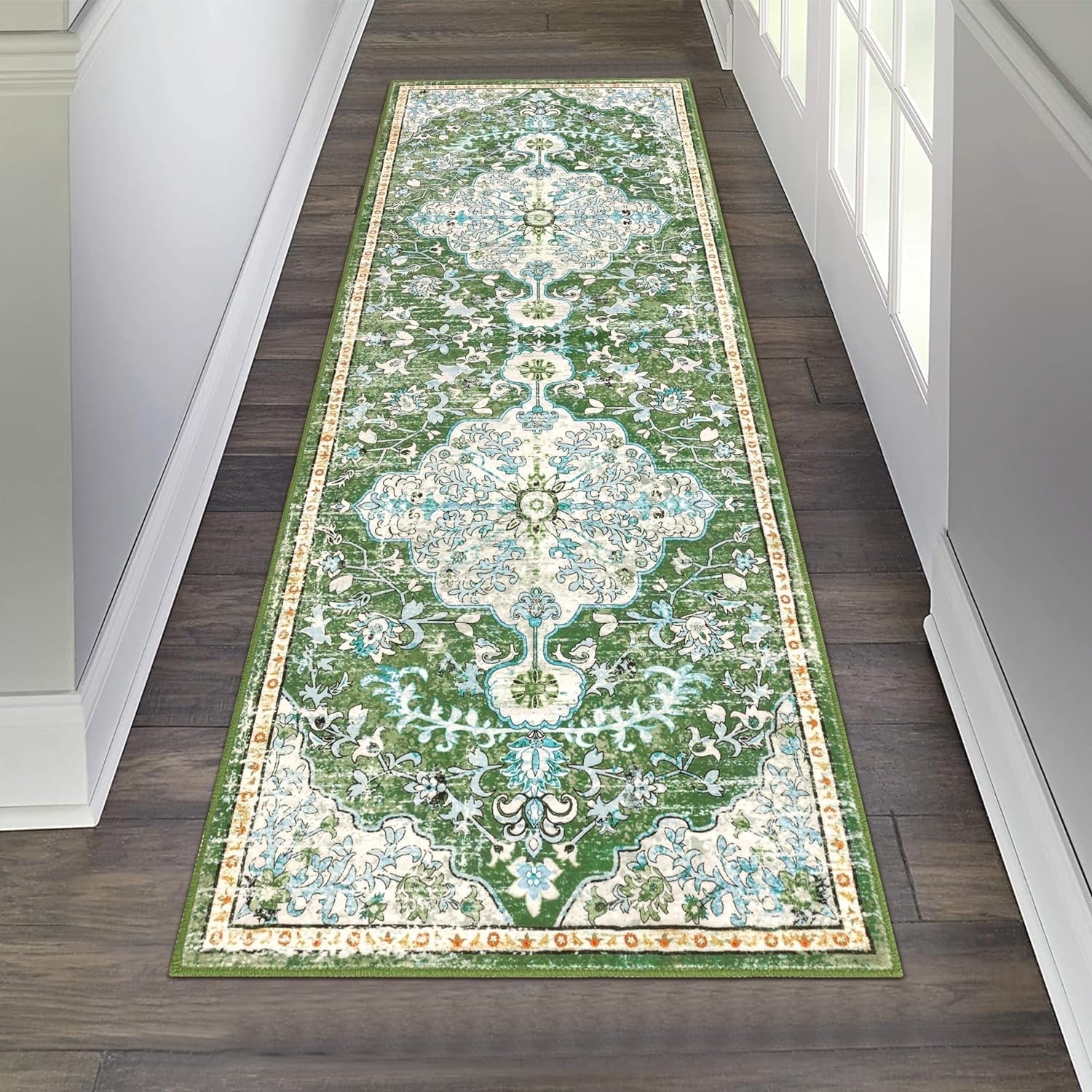 Enhance Your Space with a 2'x6' Green Vintage Runner Rug | Non-Slip ...