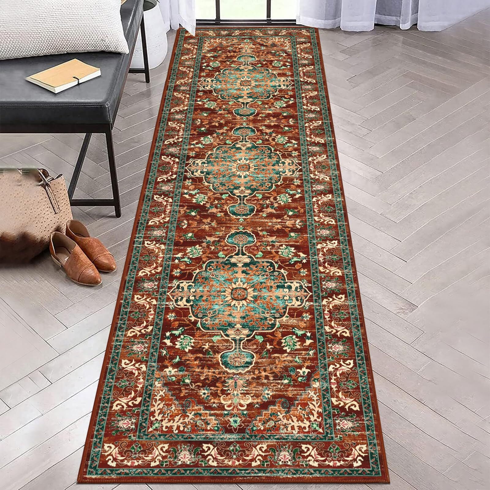 Findosom 2'x8' Vintage Boho Runner Rug Washable Non-slip Area Rug ...