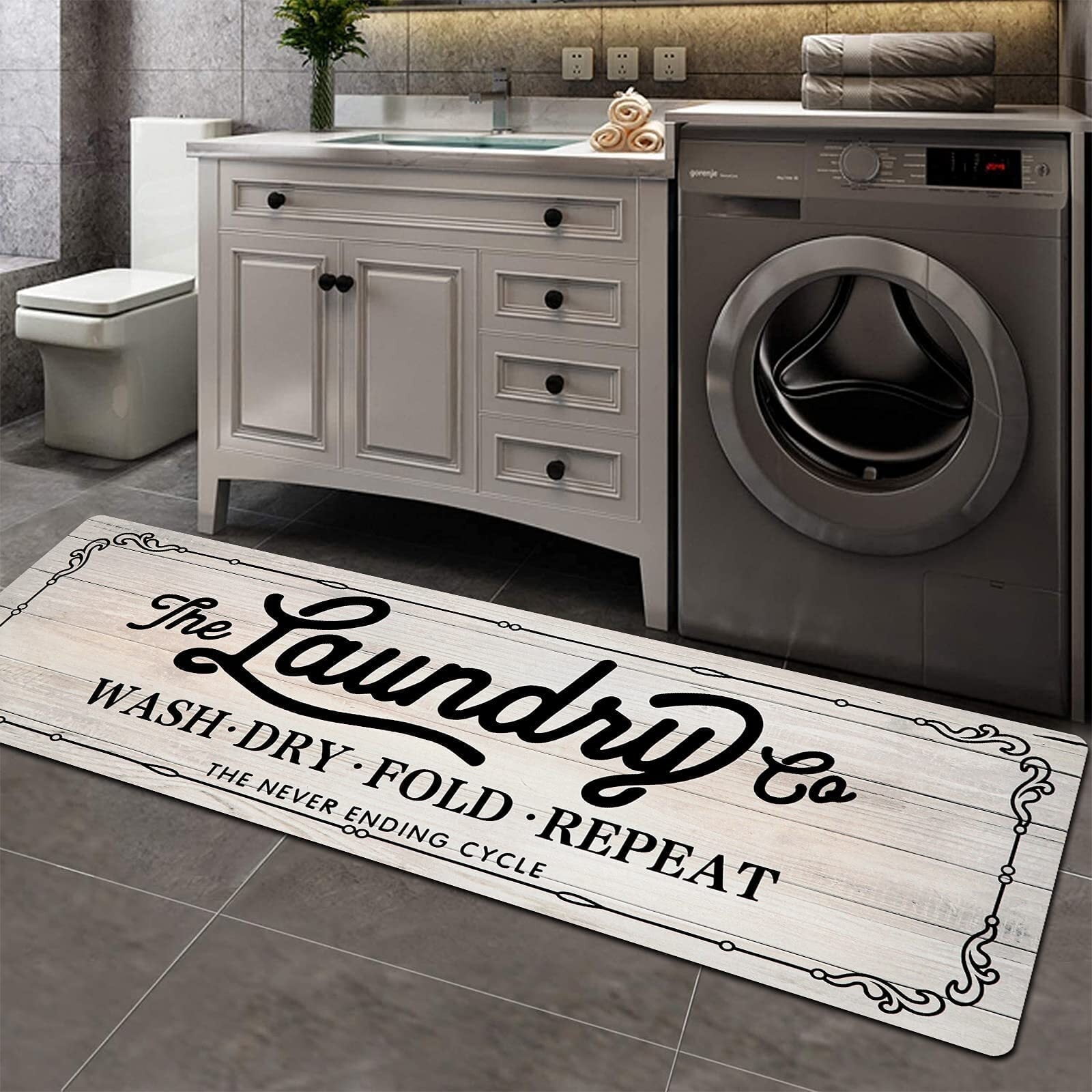 Findosom, Farmhouse Laundry Room Rug, 20"x60" Waterproof Non Slip ...