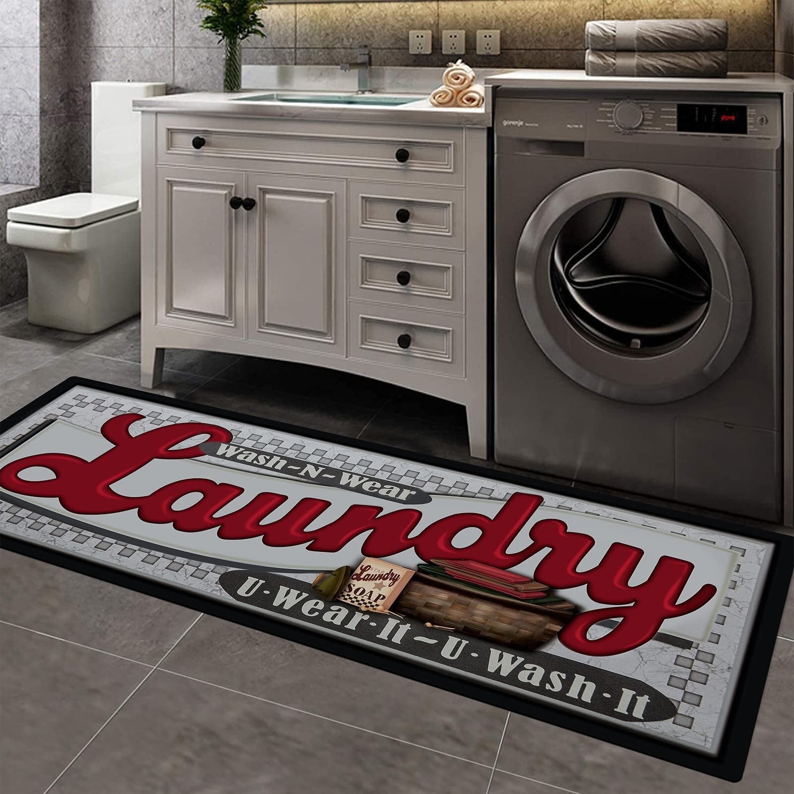 Findosom 20"x60" Farmhouse Laundry Room Rug Non Slip Rubber Laundry ...
