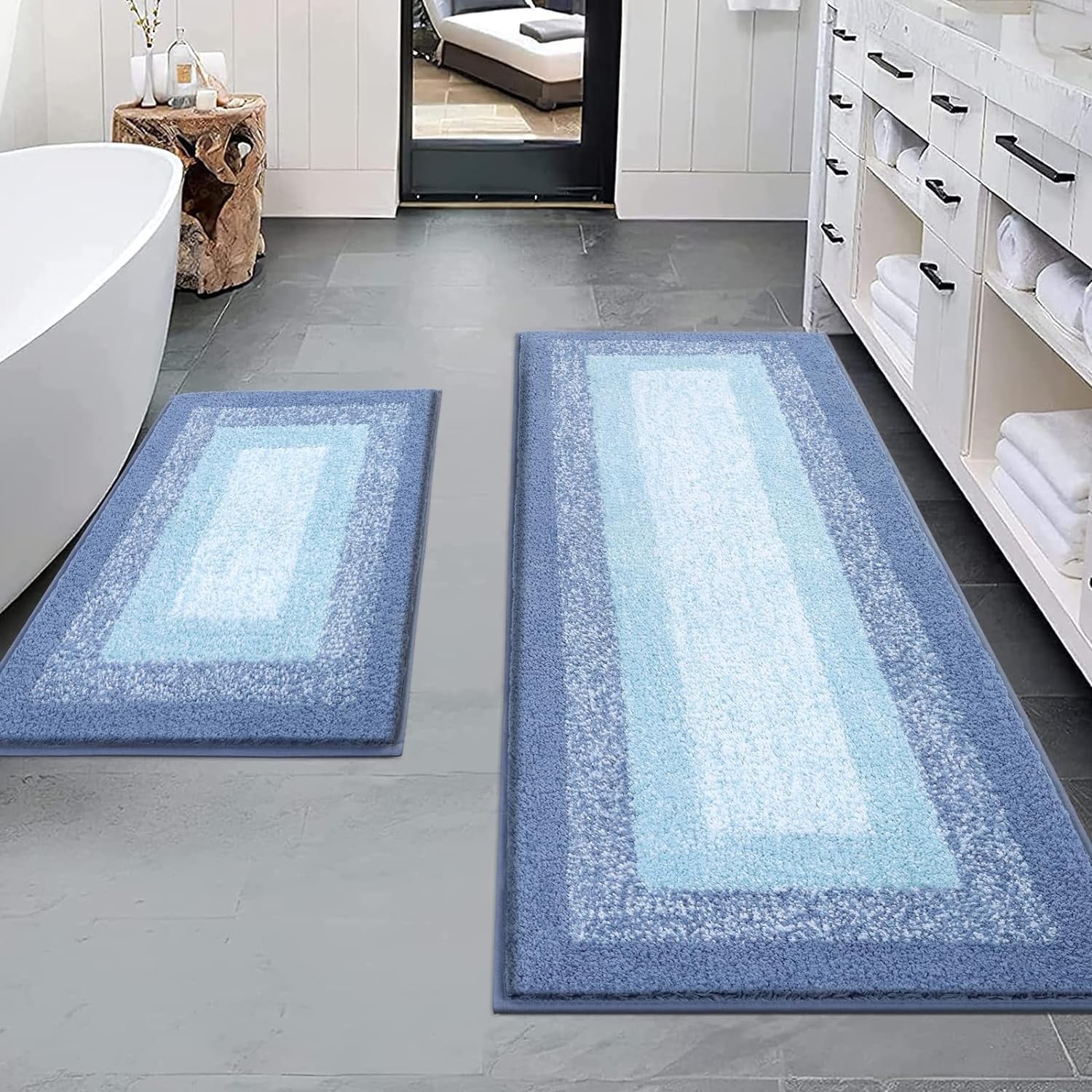 Findosom 2pcs Bathroom Rug Set with U-Shaped Toilet Mat Non-Slip Plush ...