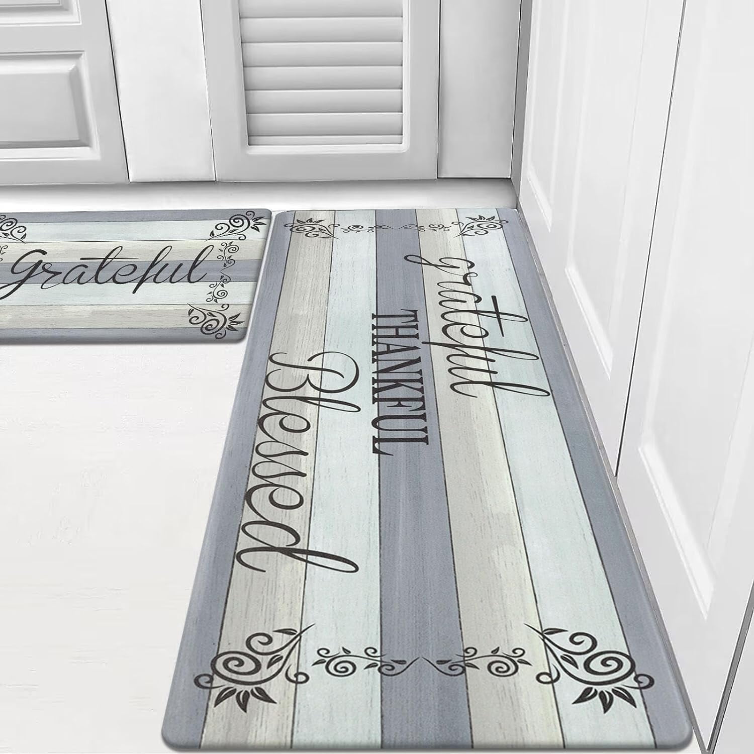 Findosom Gray Kitchen Rug Set 2pcs Waterproof Anti-Fatigue Cushioned ...