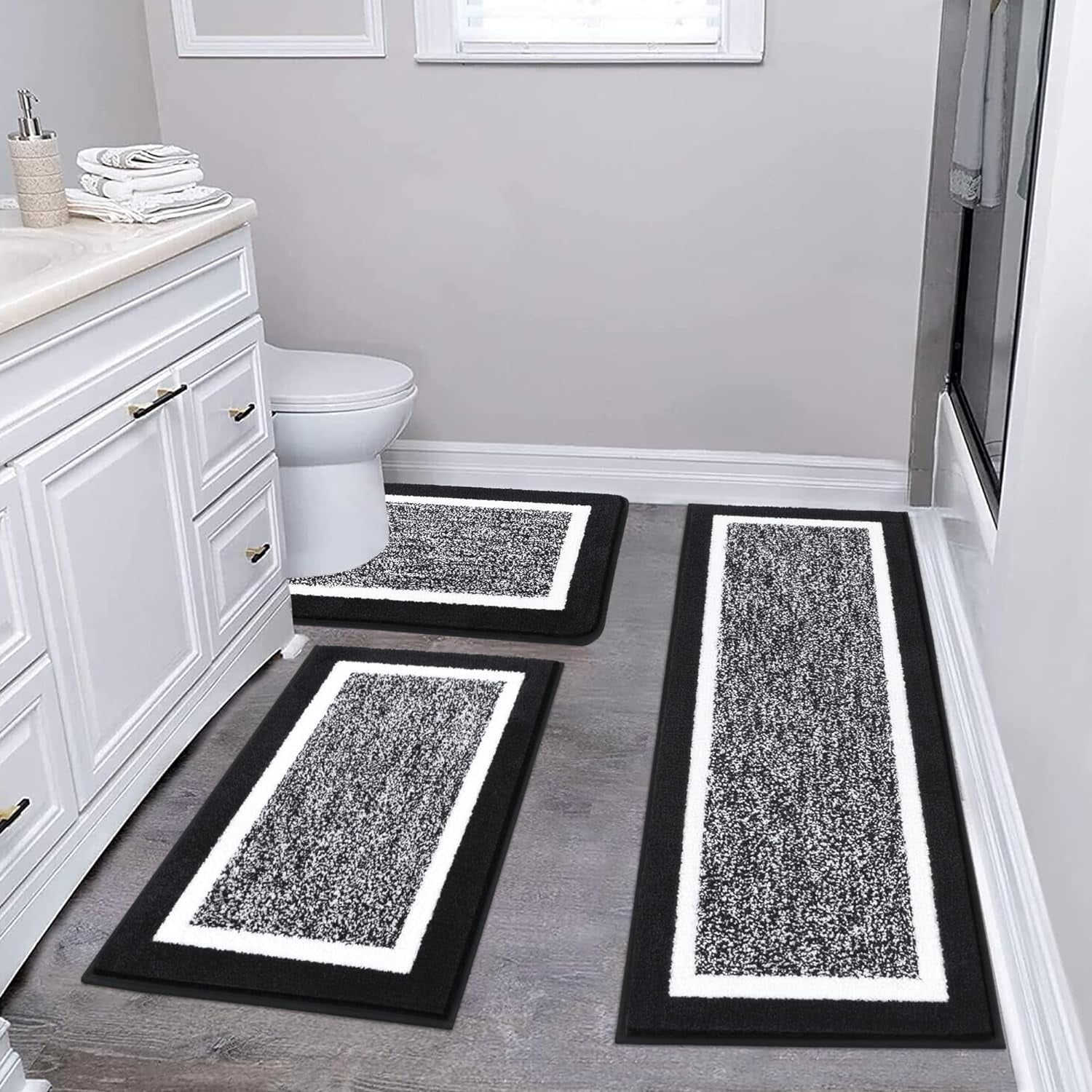 Findosom 3pcs Bathroom Rugs Set with U-Shaped Mat, Non Slip, Quick ...