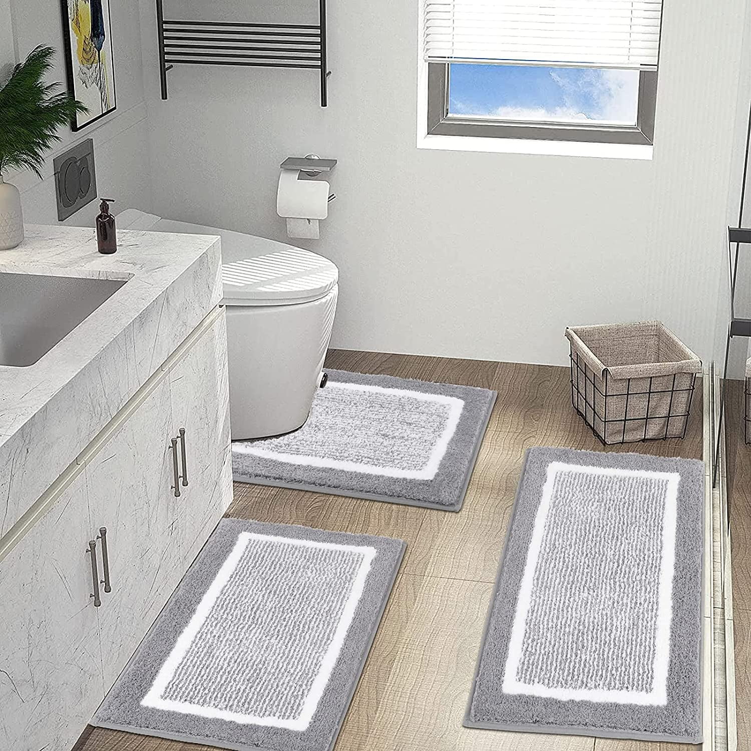 Findosom 3pcs Bathroom Rugs Set with U-Shaped Mat, Non Slip, Quick ...