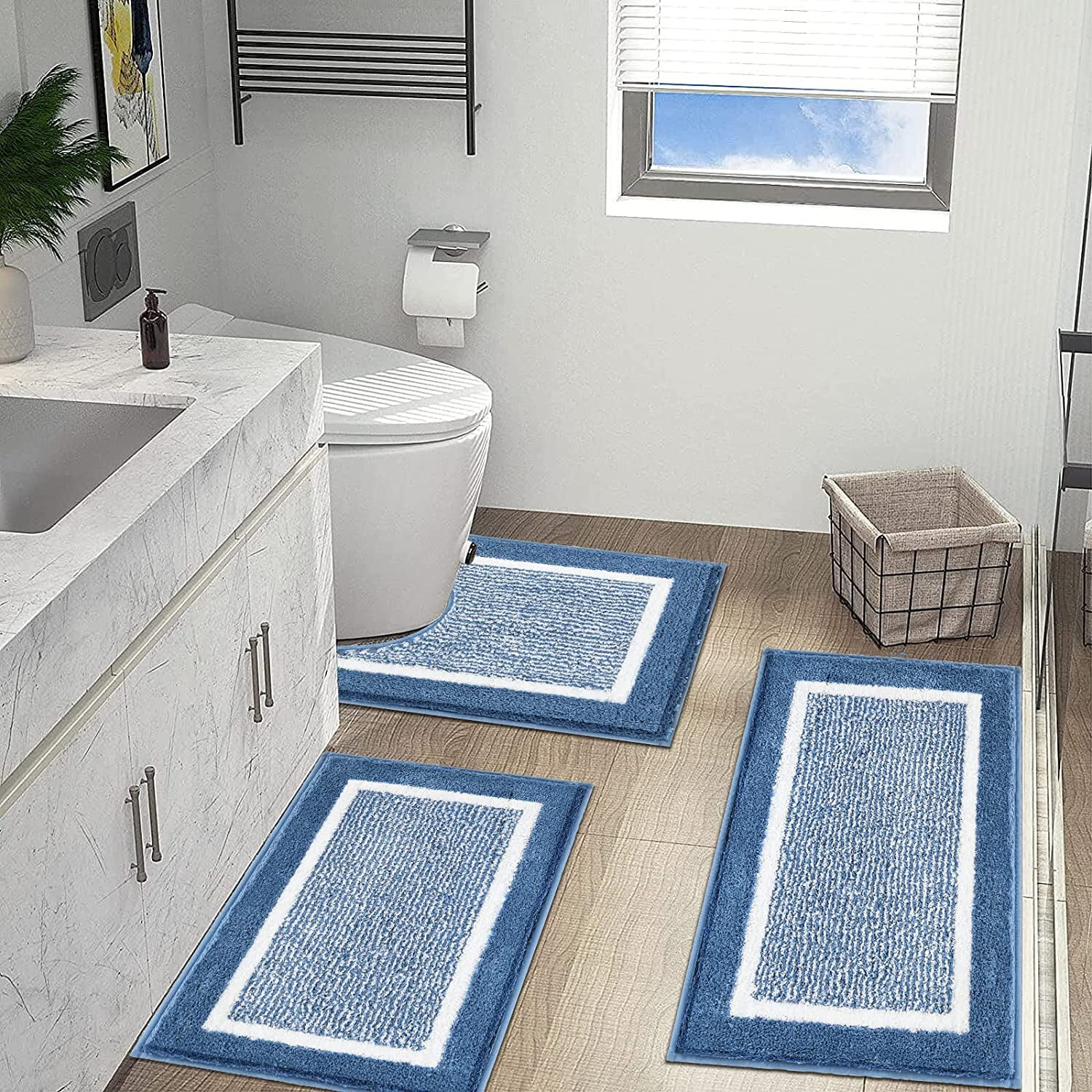 Findosom 3pcs Bathroom Rugs Set with U-Shaped Mat, Non Slip, Quick ...