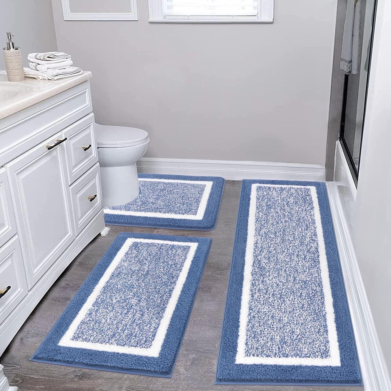 Findosom 3pcs Bathroom Rugs Set with U-Shaped Mat, Non Slip, Quick ...