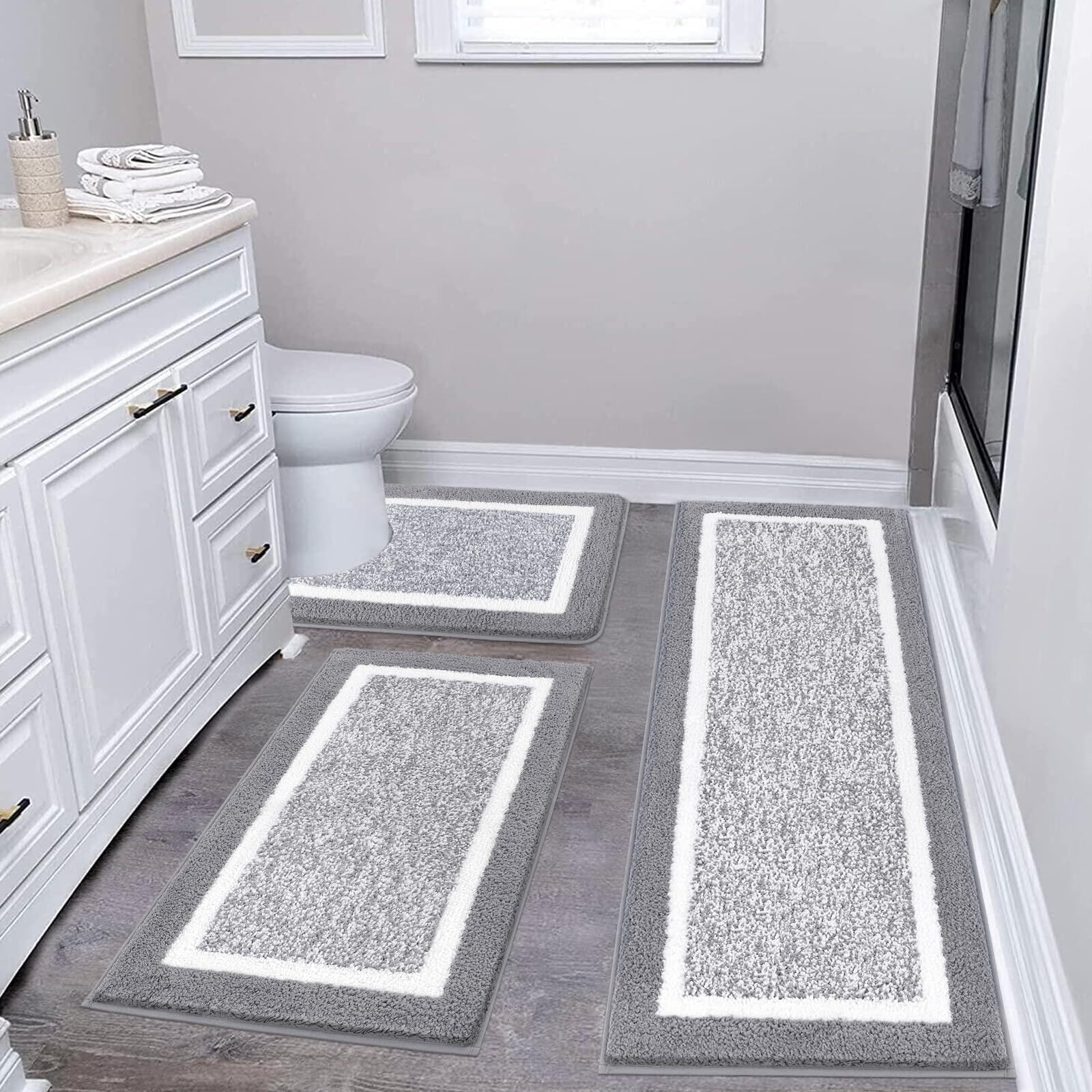 Findosom 3pcs Bathroom Rugs Set with U-Shaped Mat, Non Slip, Quick ...