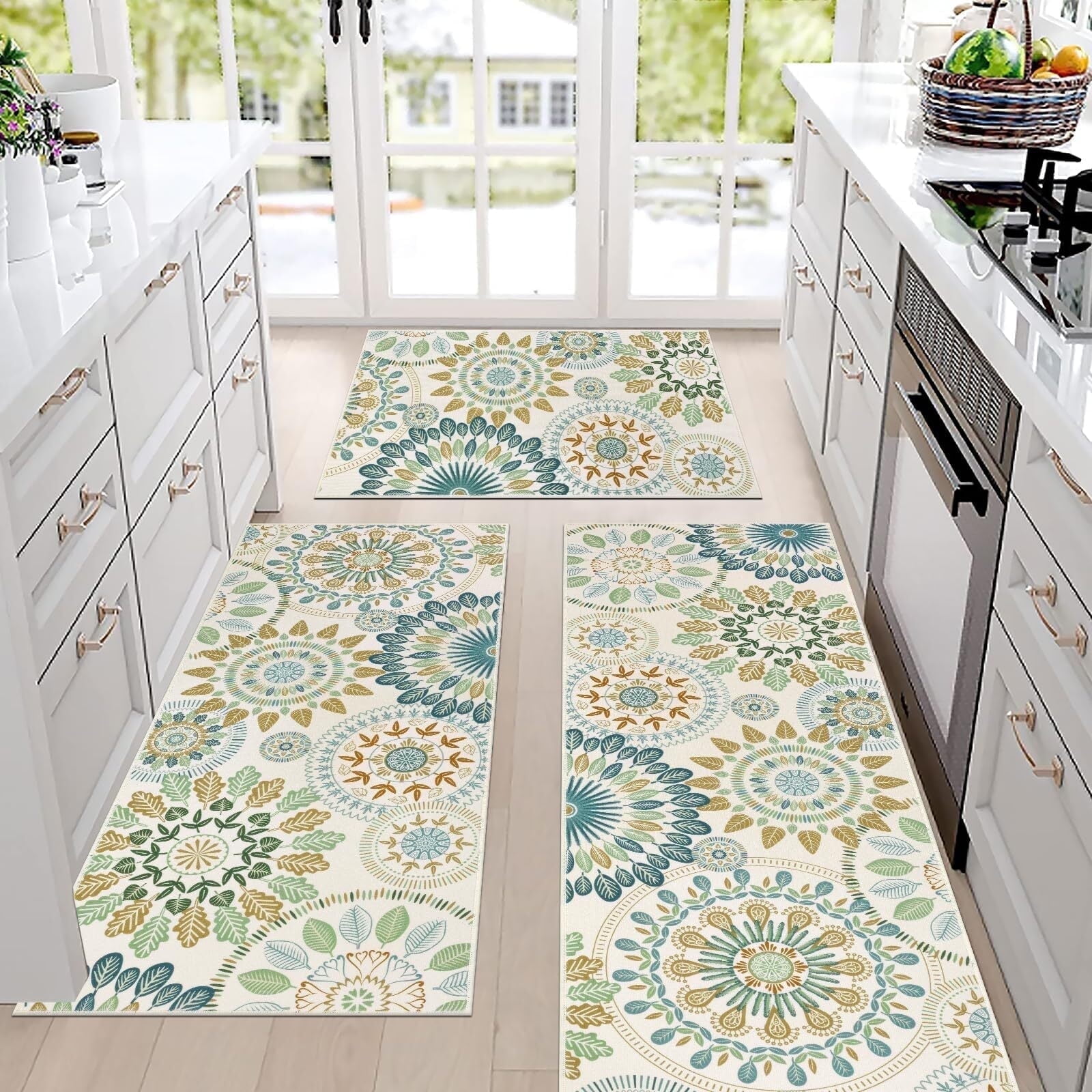 Findosom 3pcs Boho Kitchen Mat Set,Farmhouse Kitchen Rugs and Mat ...