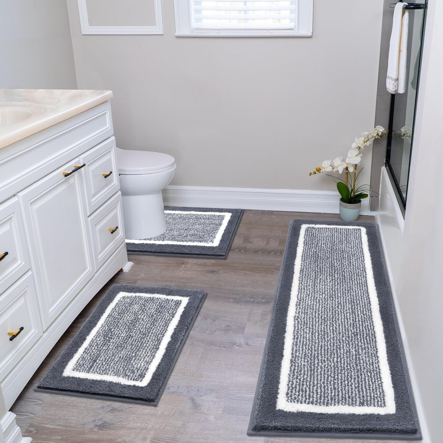 Findosom 3pcs Plush Bathroom Rug Set, Non-Slip Contour Toilet Mat ...