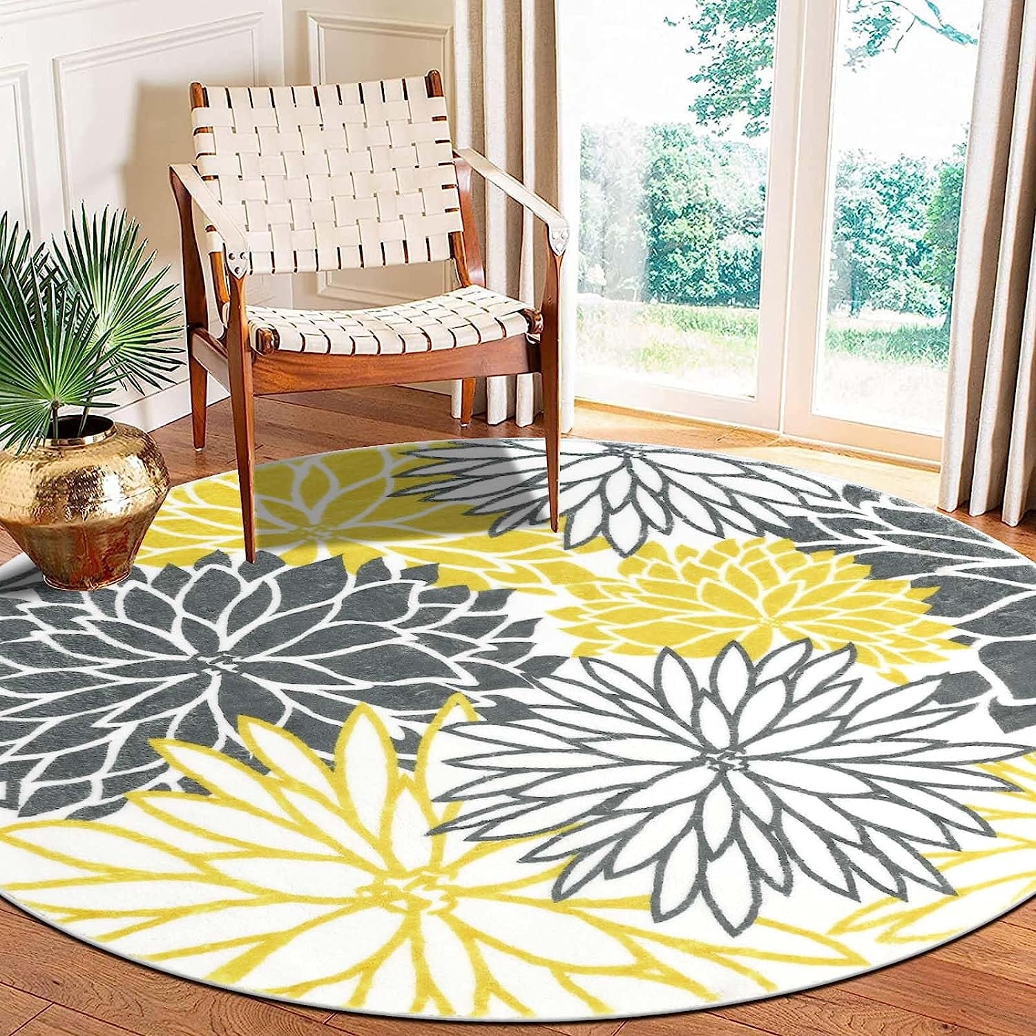 Findosom 4' Modern Floral Round Rug Bohemian Area Rug Non Slip Boho ...