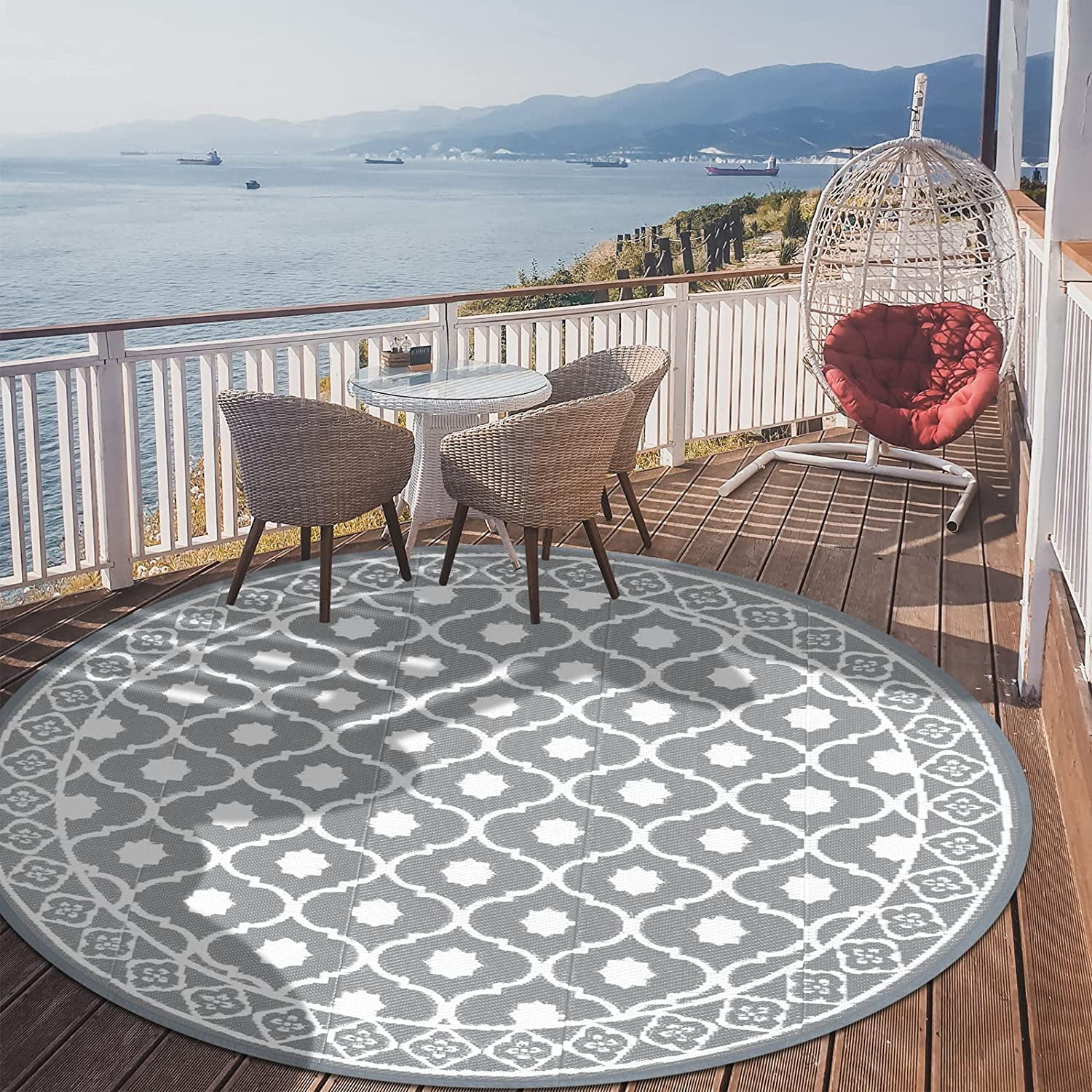Findosom 6ft Round Outdoor Rug, Reversible Boho RV Mat, Waterproof ...