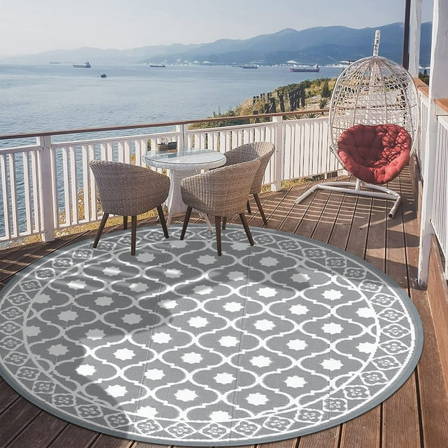 Findosom 6ft Round Outdoor Rug, Reversible Boho RV Mat, Waterproof ...