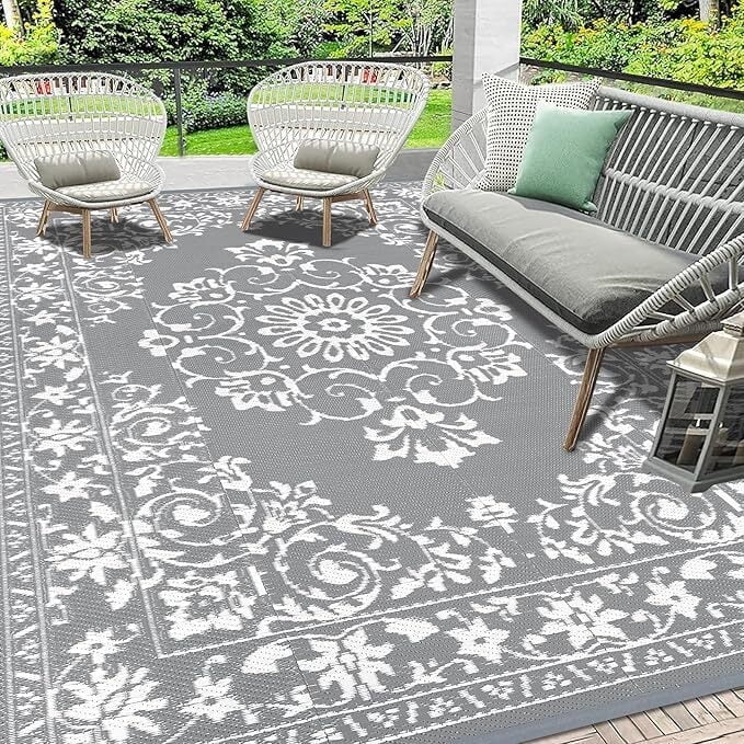 Findosom Large Waterproof 6ft Outdoor Rug, Reversible Round Boho RV Mat ...