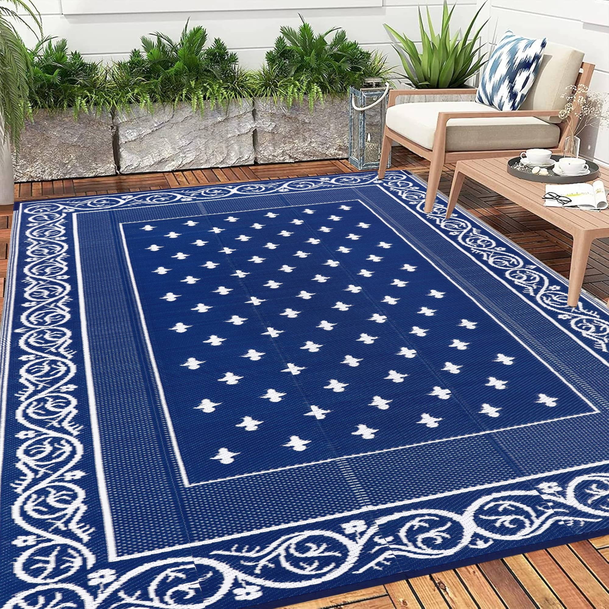 Findosom 8'x10' Blue Outdoor Rug Reversible Outdoor Mat RV Outdoor ...