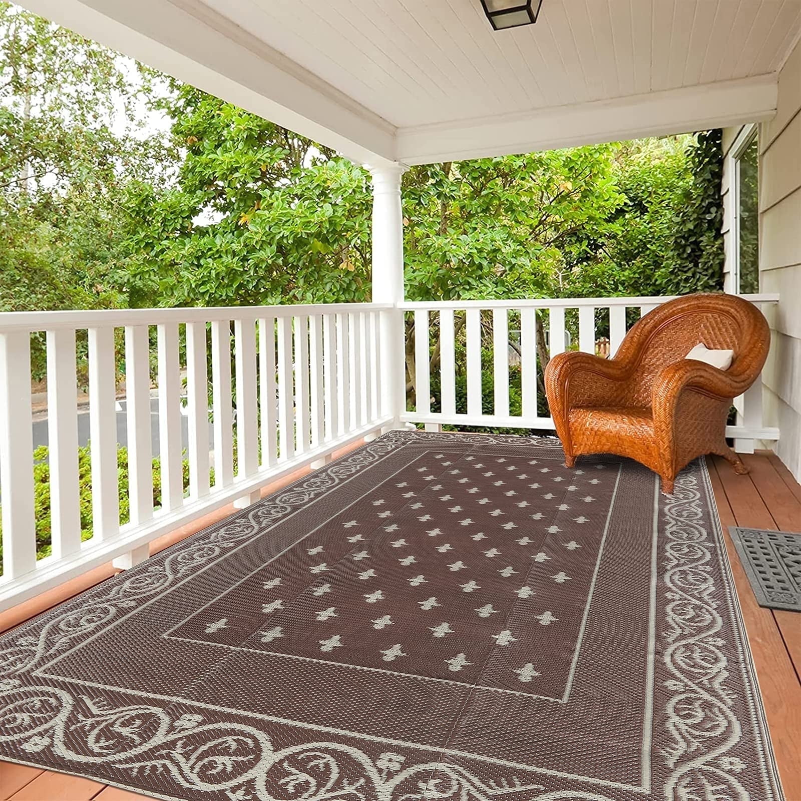 Findosom 8'x10' Brown Outdoor Rug Reversible Outdoor Mat RV Outdoor Rug ...