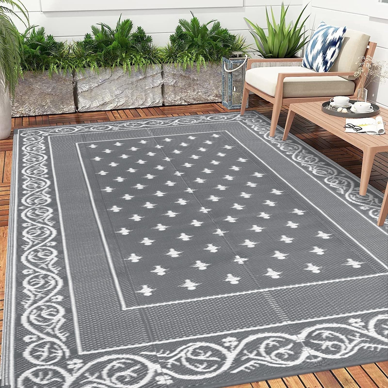 Findosom 8'x10' Gray Outdoor Rug Reversible Outdoor RV Mat,Plastic ...