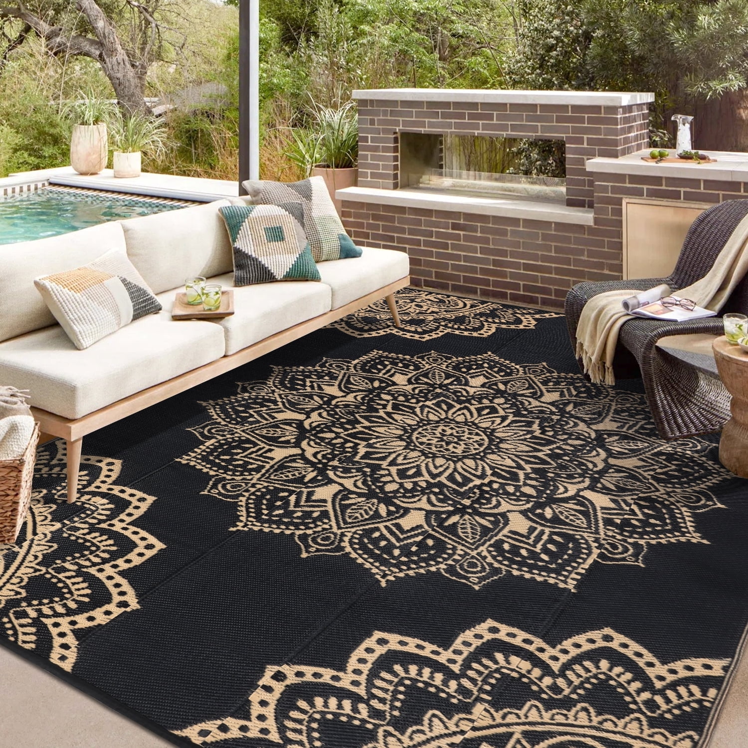 Findosom 8'x10' Reversible Outdoor Rug, Waterproof, Portable, for ...