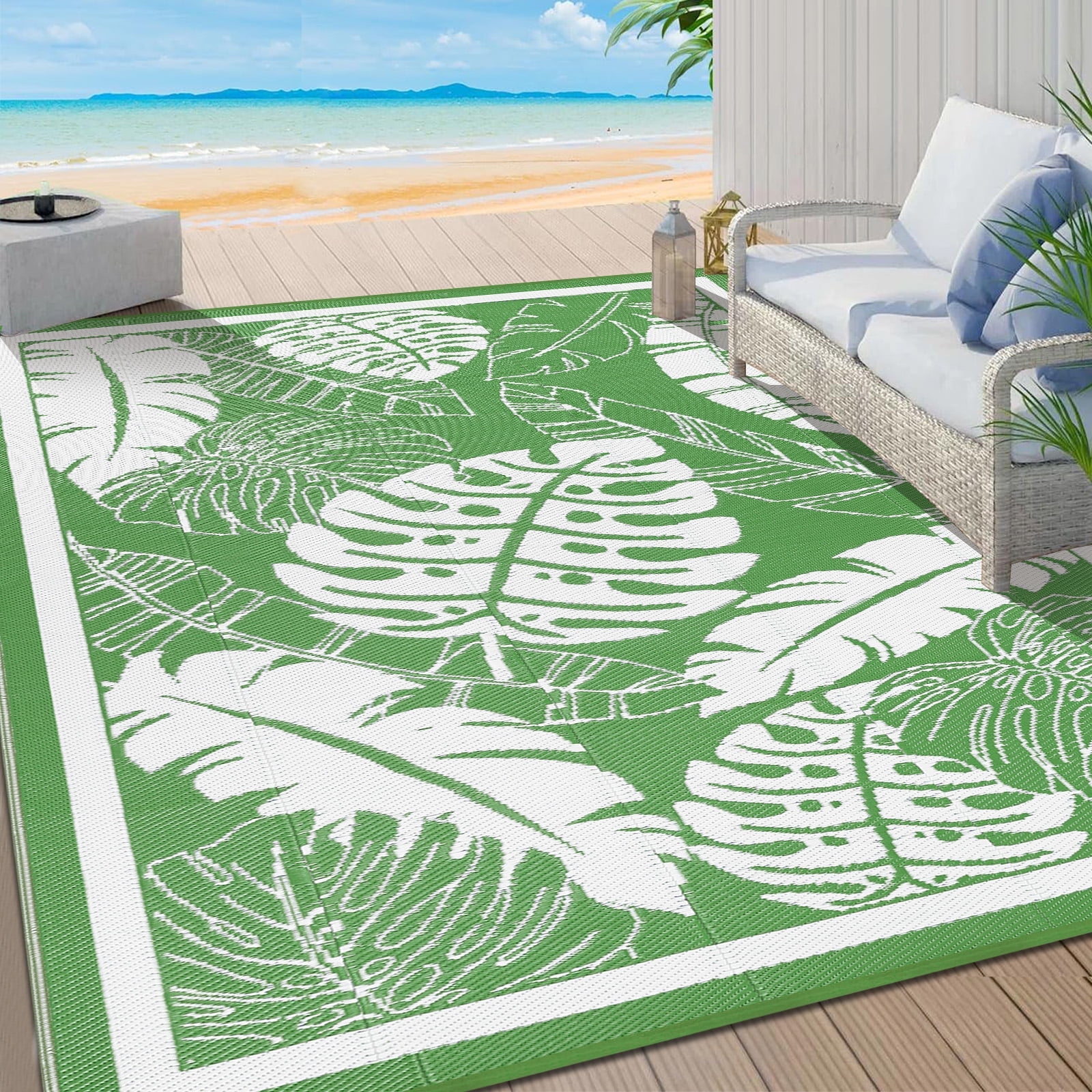 Findosom 8'x10' Reversible Outdoor Rug, Waterproof Plastic Straw Mat ...