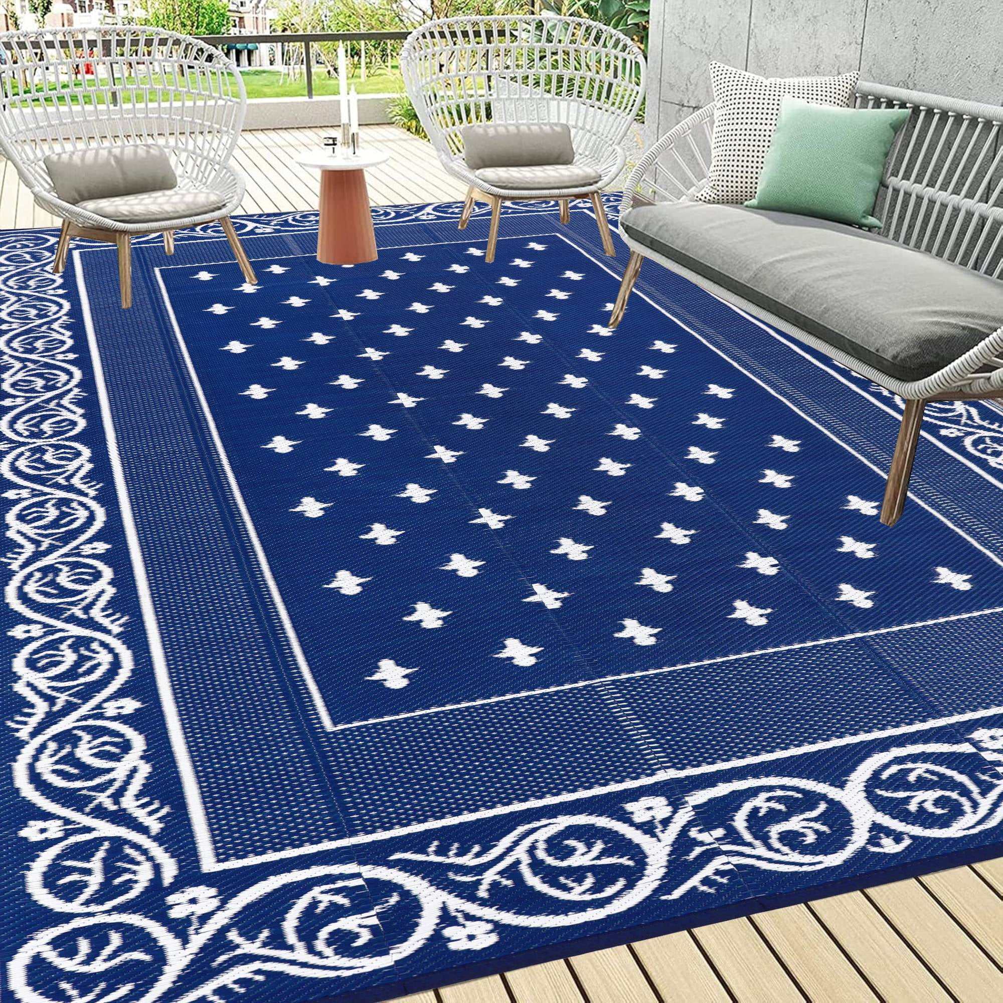 Free Shipping! Findosom 9'x12' Blue Large Outdoor Rug Outdoor Mat RV ...
