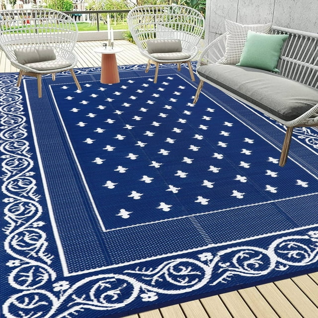 Free Shipping! Findosom 9'x12' Blue Large Outdoor Rug Outdoor Mat RV ...