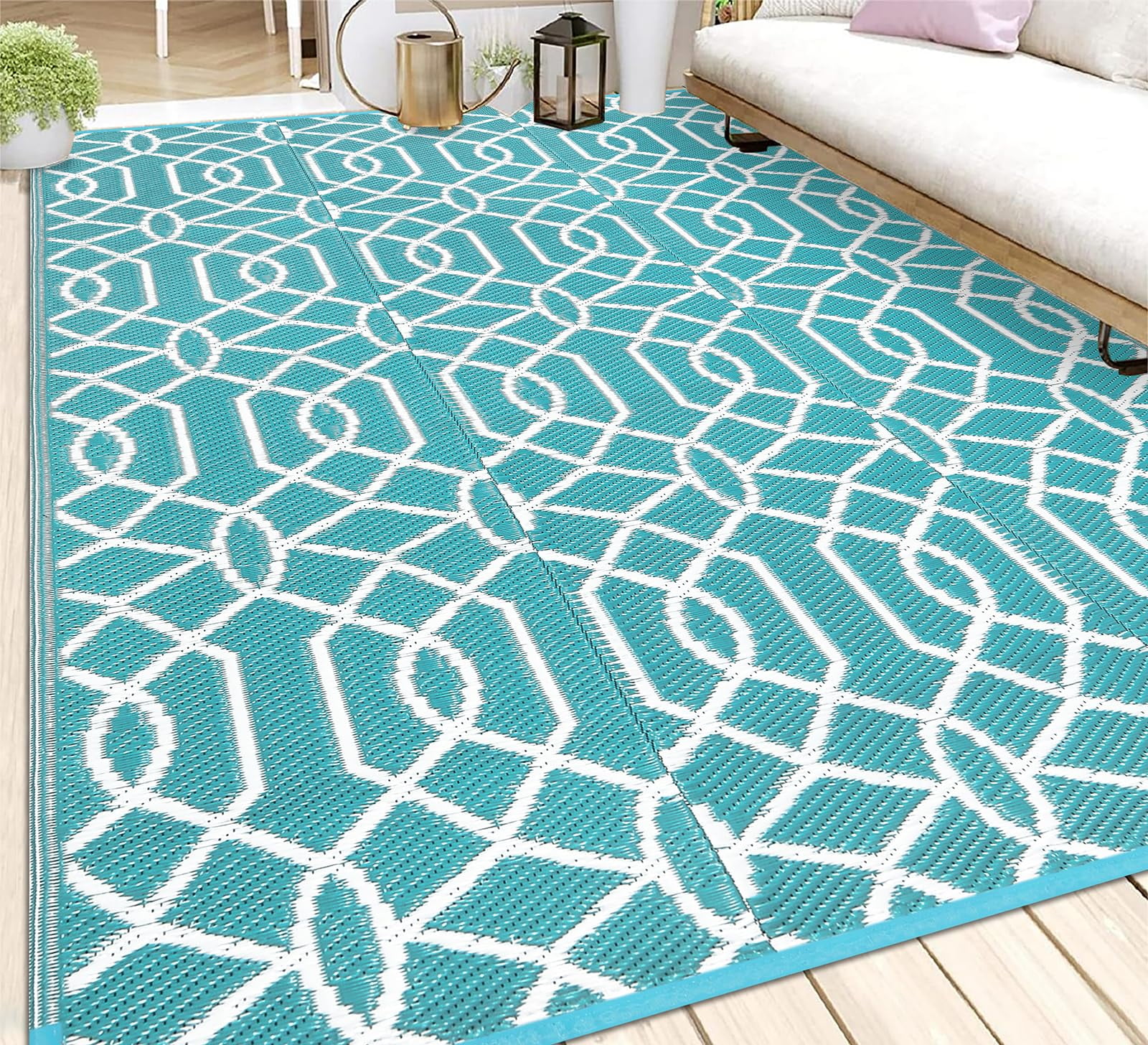 Findosom Large Waterproof 6ft Outdoor Rug, Reversible Round Boho RV Mat ...