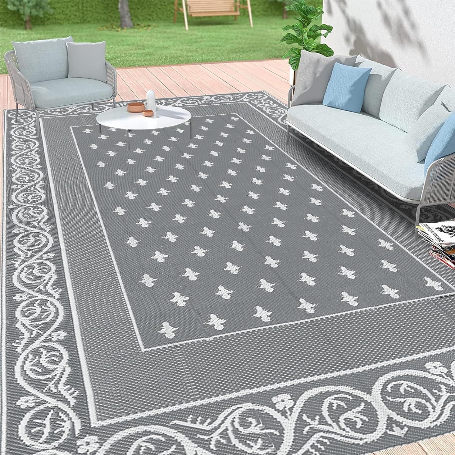 Findosom 9'x12' Gray Large Outdoor Rug Outdoor Mat RV Outdoor Rug ...
