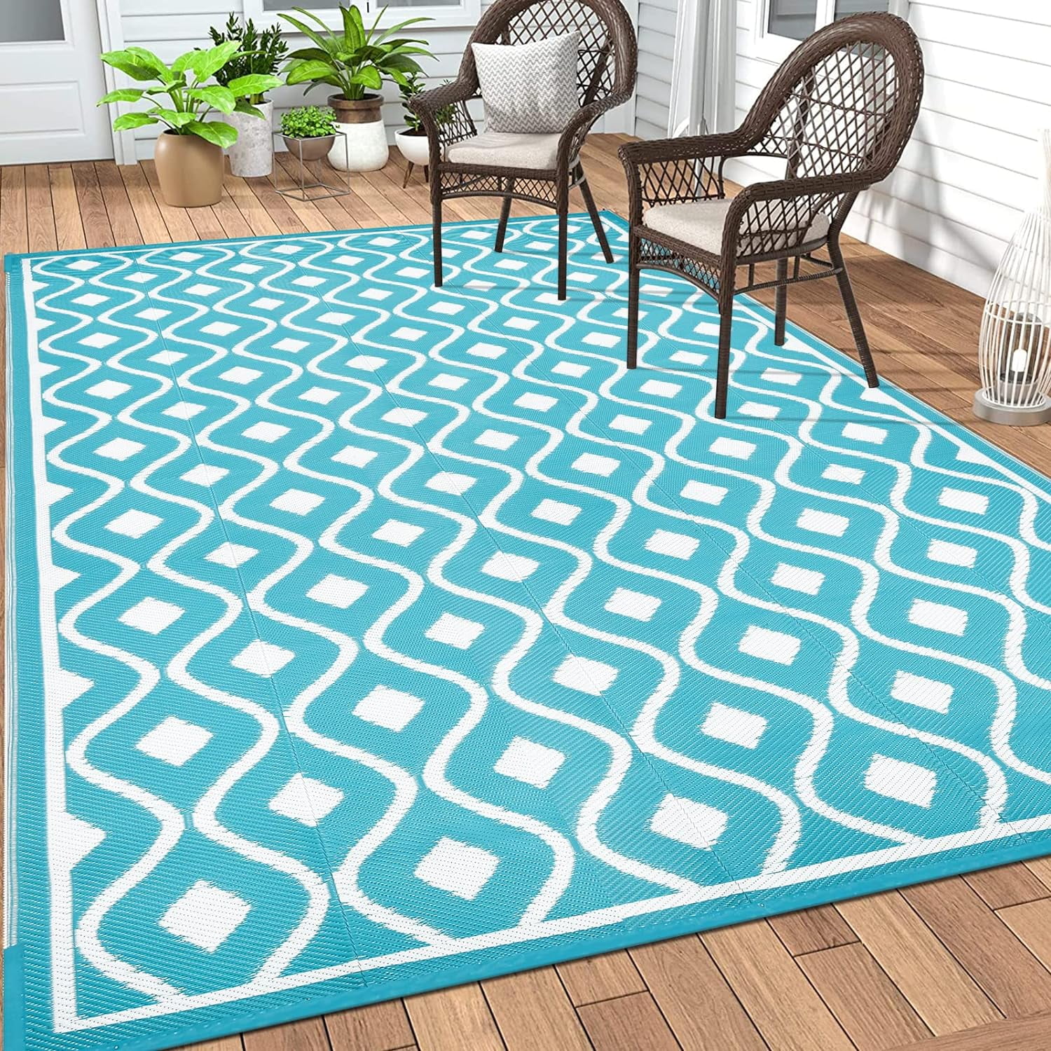 Findosom 9'x12' Reversible Large Outdoor Patio Rug, Waterproof RV ...