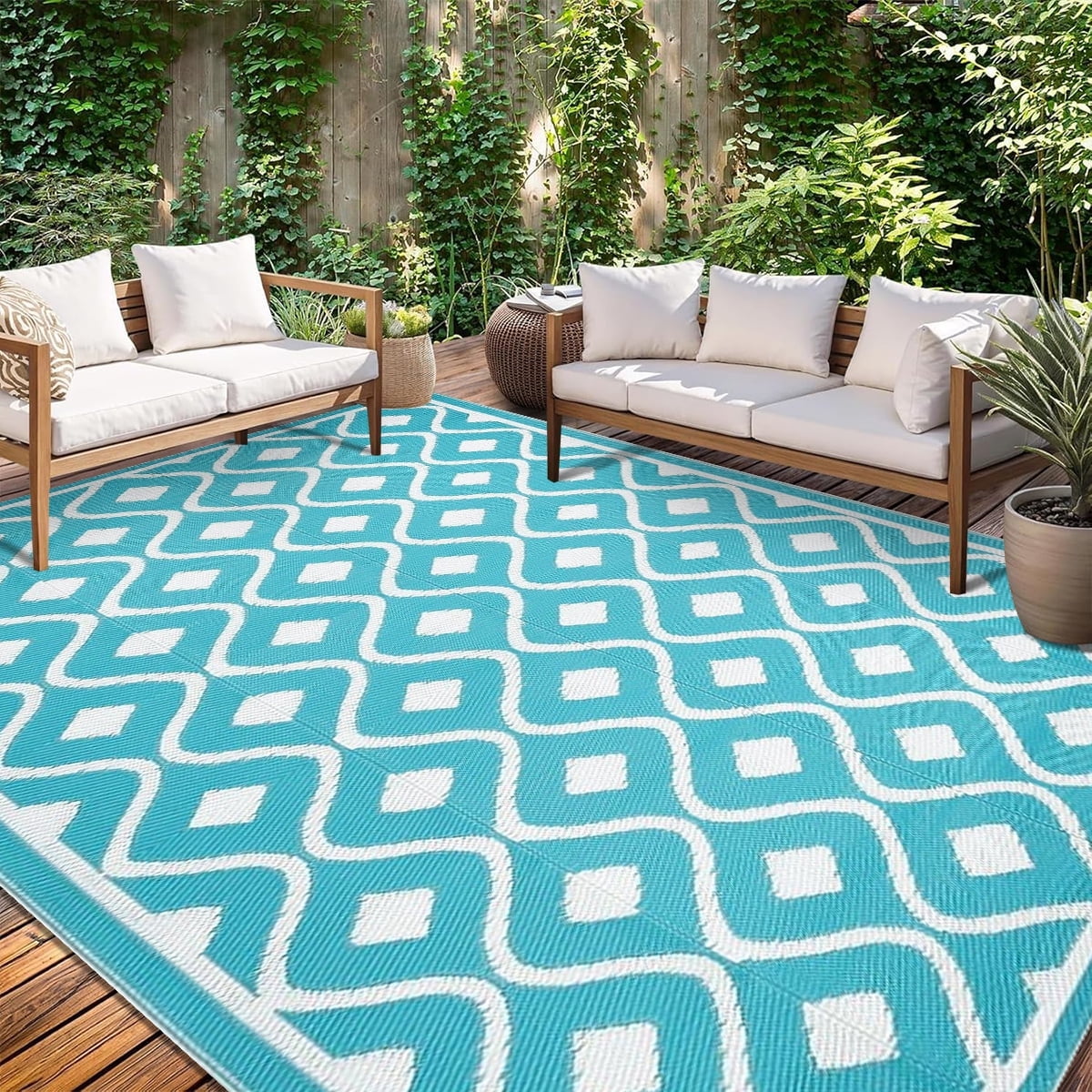 Findosom 9'x12' Reversible Large Outdoor Patio Rug, Waterproof RV ...