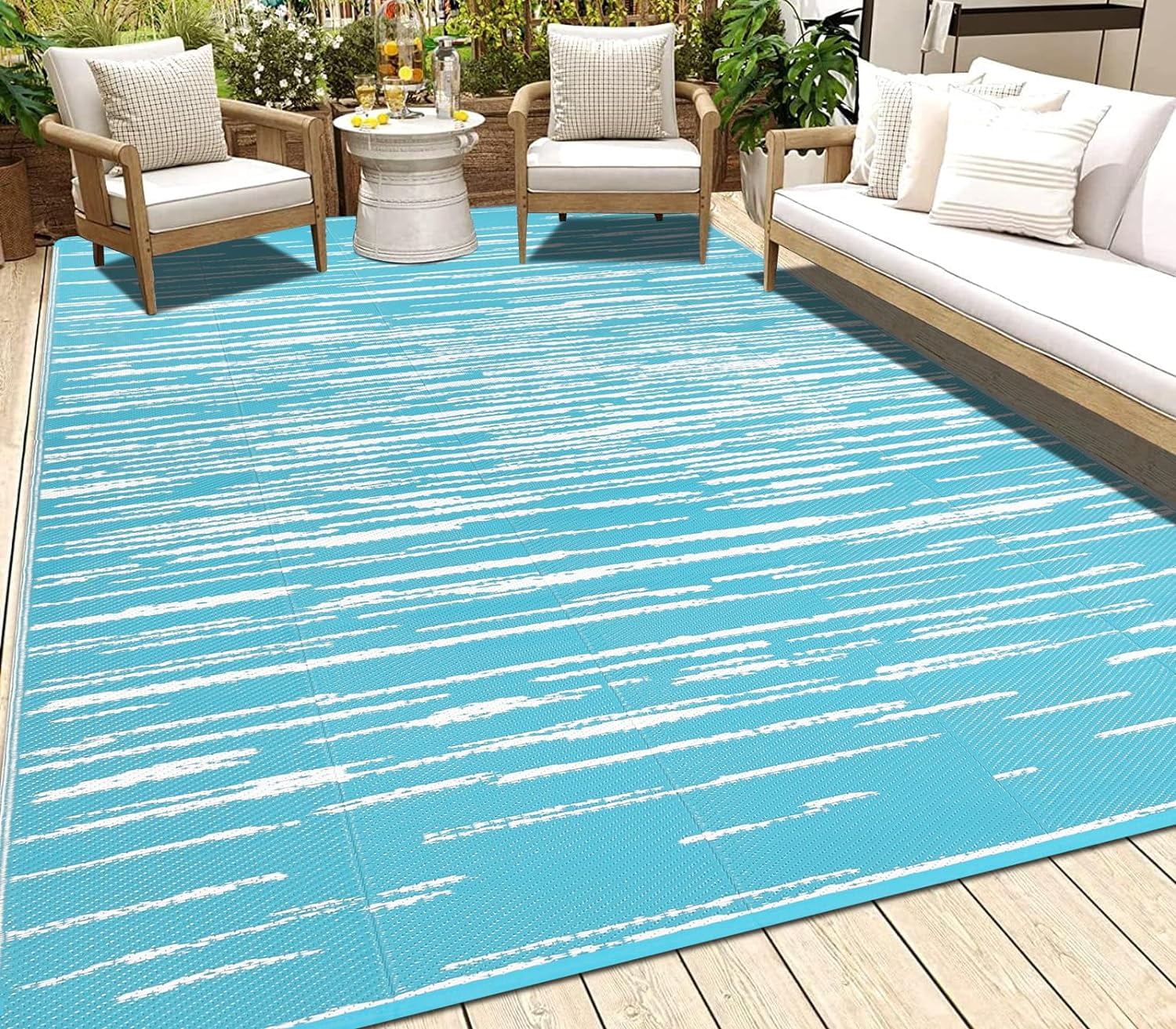 Findosom 4'x6' Outdoor Rug, Reversible Patio/Indoor Boho Mat, Washable ...