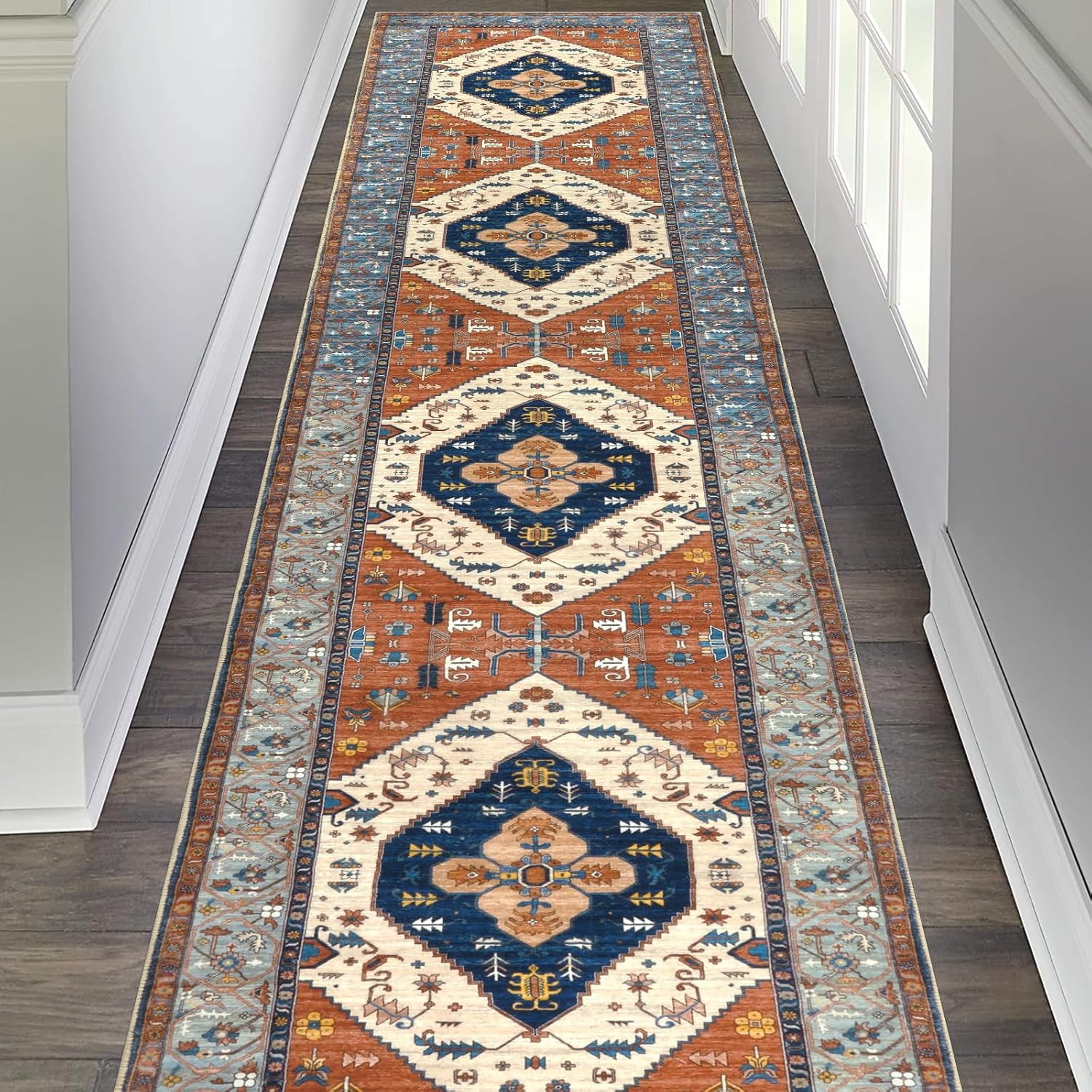Findosom Boho Runner Rug 2'x10' Non Slip Washable Distressed Medallion ...
