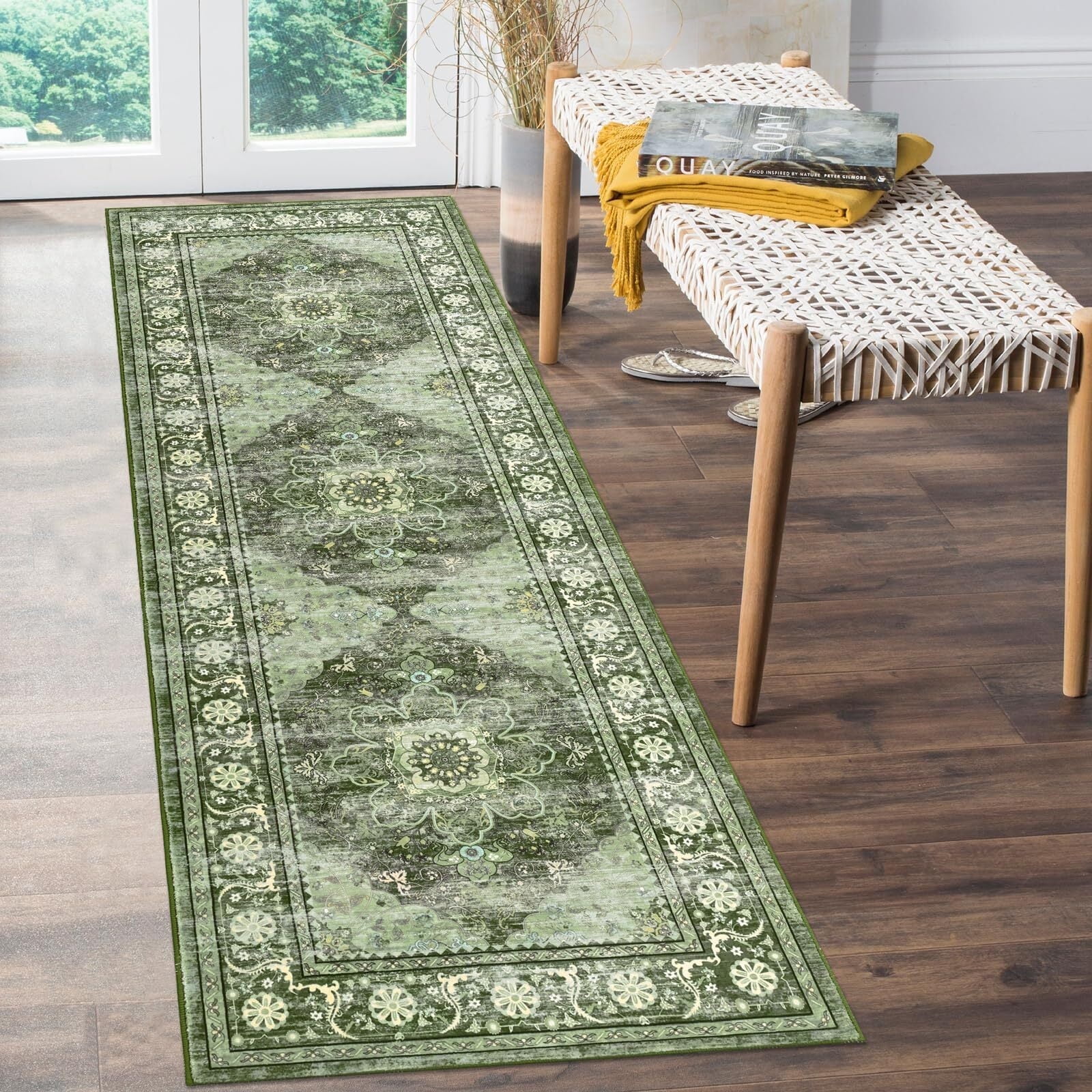 Findosom 2x6 ft Vintage Floral Boho Runner Rug Non Slip Machine ...