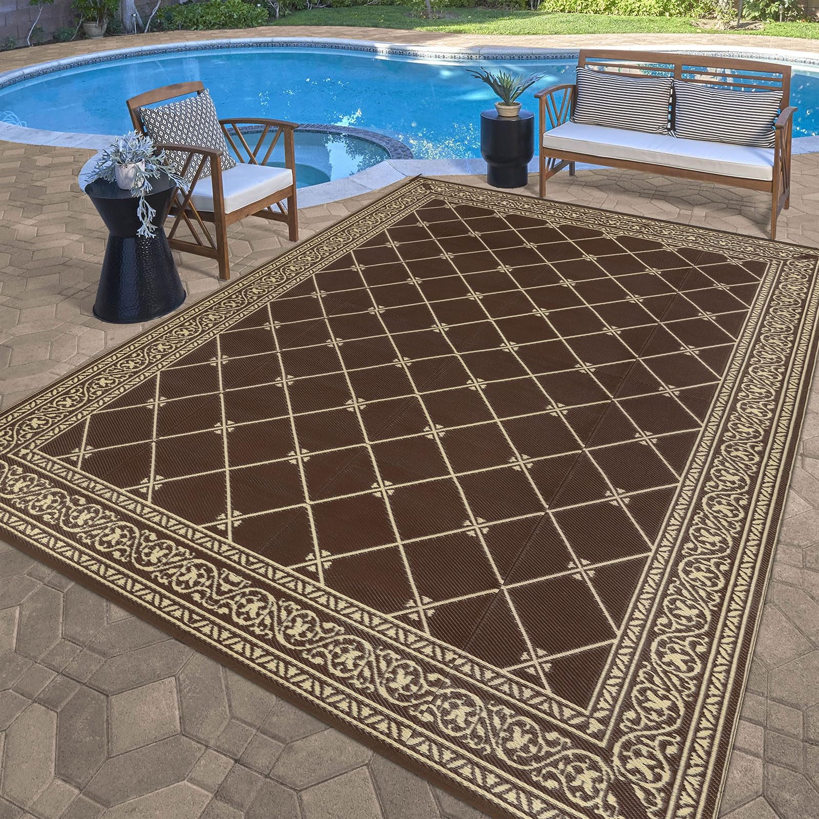 Findosom 9'x12' Brown Large Outdoor Rug Outdoor Mat RV Outdoor Rug ...