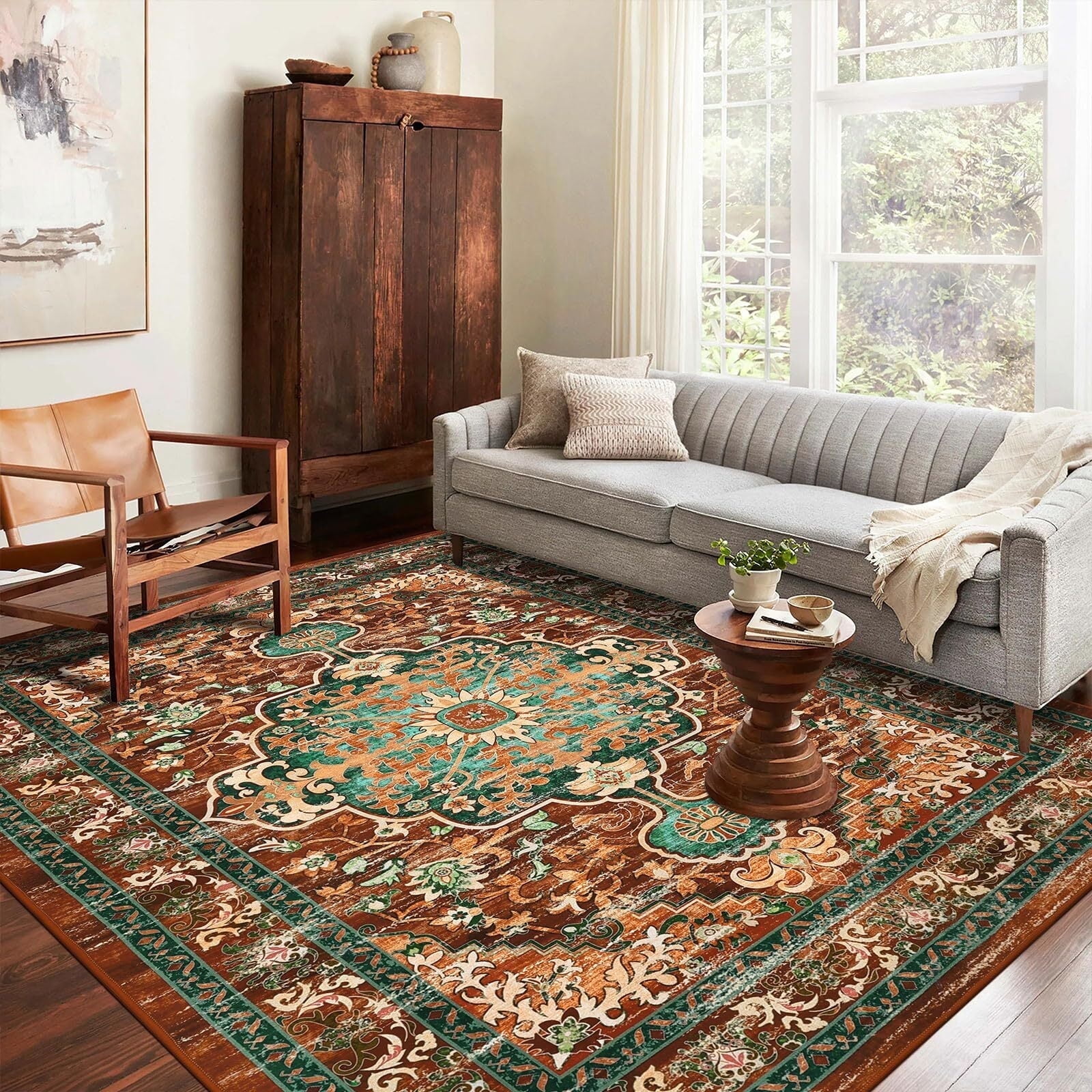 Findosom 5'x7' Vintage Area Rug for Living Room, Machine Washable Rugs ...