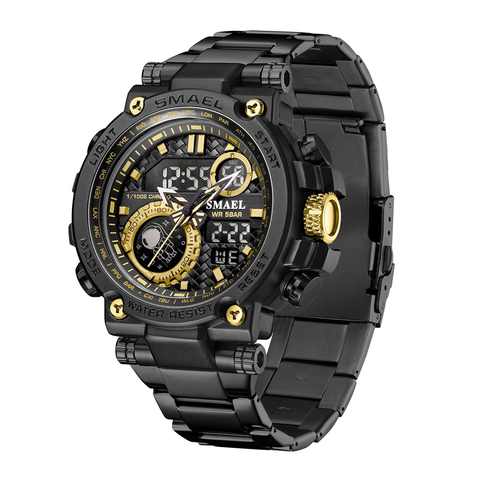 Findtime Luxury Stainless Steel Analog Digital Watches for Men ...