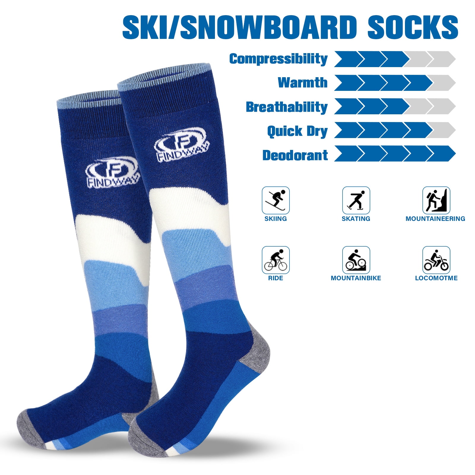 Snow Feet Skis Men Findway Merino Wool Ski Socks, 2 Pairs Thermal Knee ...