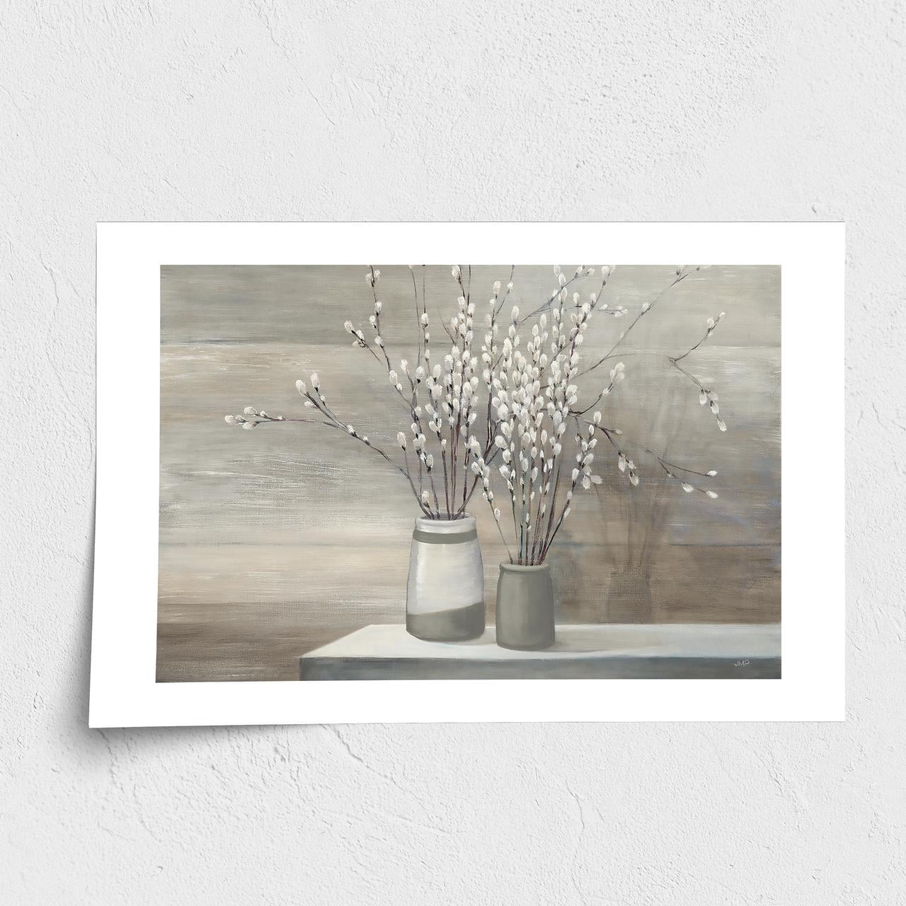 Fine Art Paper Print - Pussy Willow Still Life Gray Pots - Walmart.com