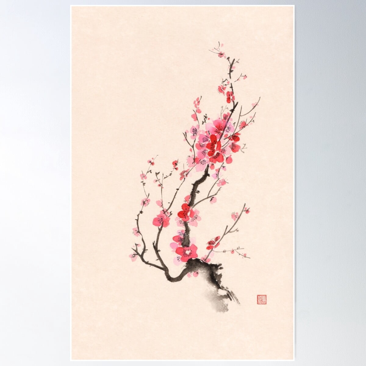Fine Art Sumi-E Painting Of Japanese Plum Tree Blossom Or Sakura Branch ...