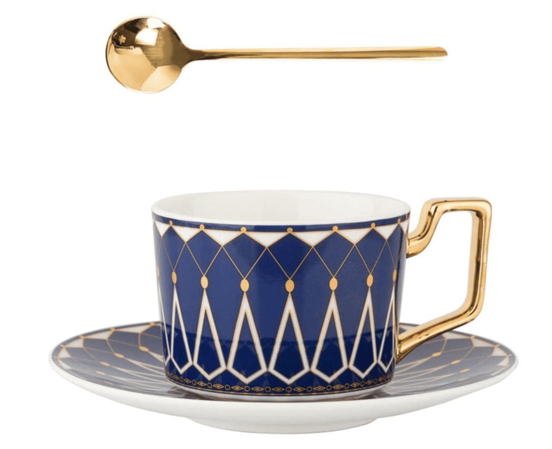 Fine Blue Porcelain Tea Coffee Cup with Saucer and Spoon, Gold Design ...