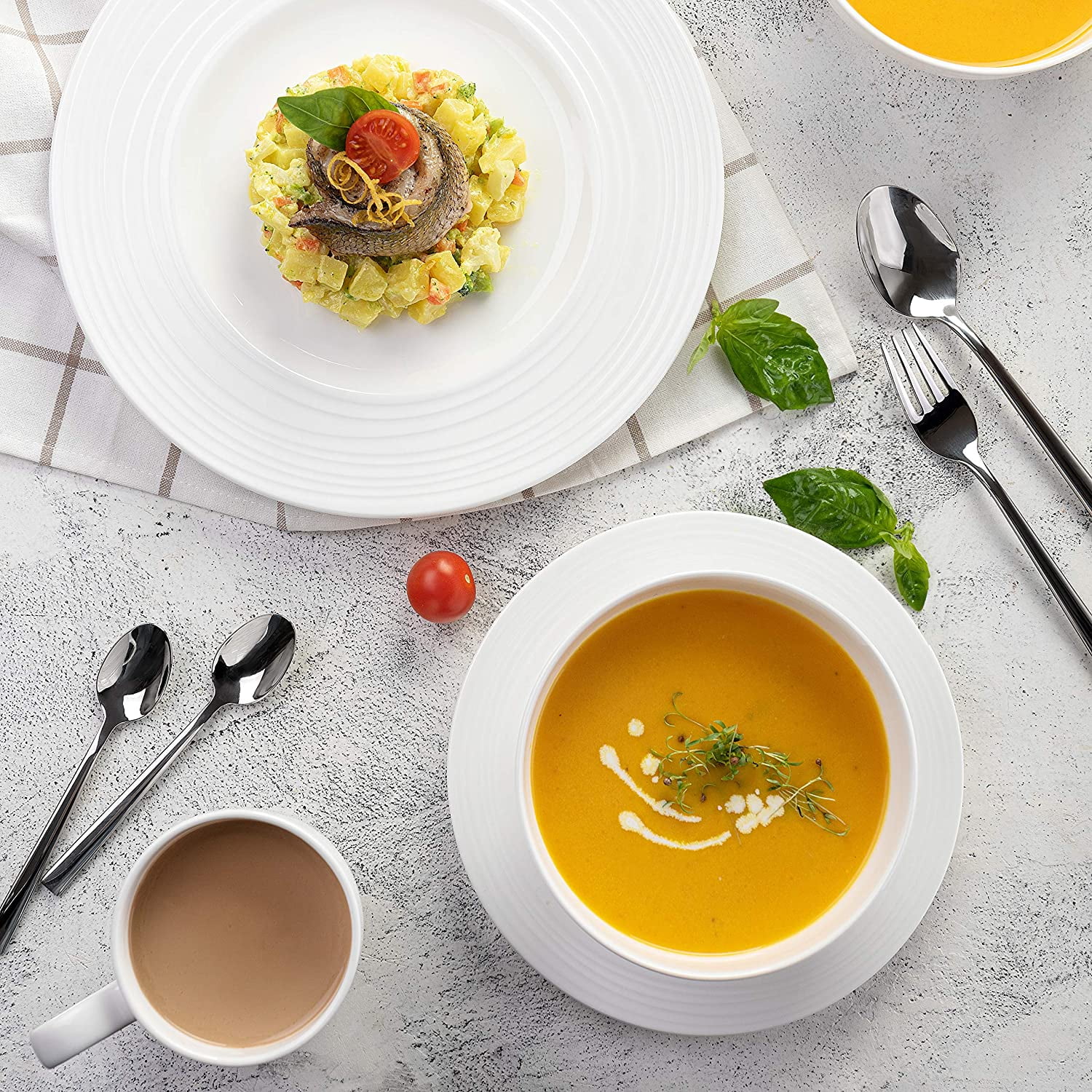 Fine Bone China Dinnerware Set - 16 Piece Round Dining Set with Soup ...