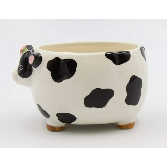 Fine Ceramic Country Barnyard Cow Candy Dish Bowl/Plant Planter, 5" L ...