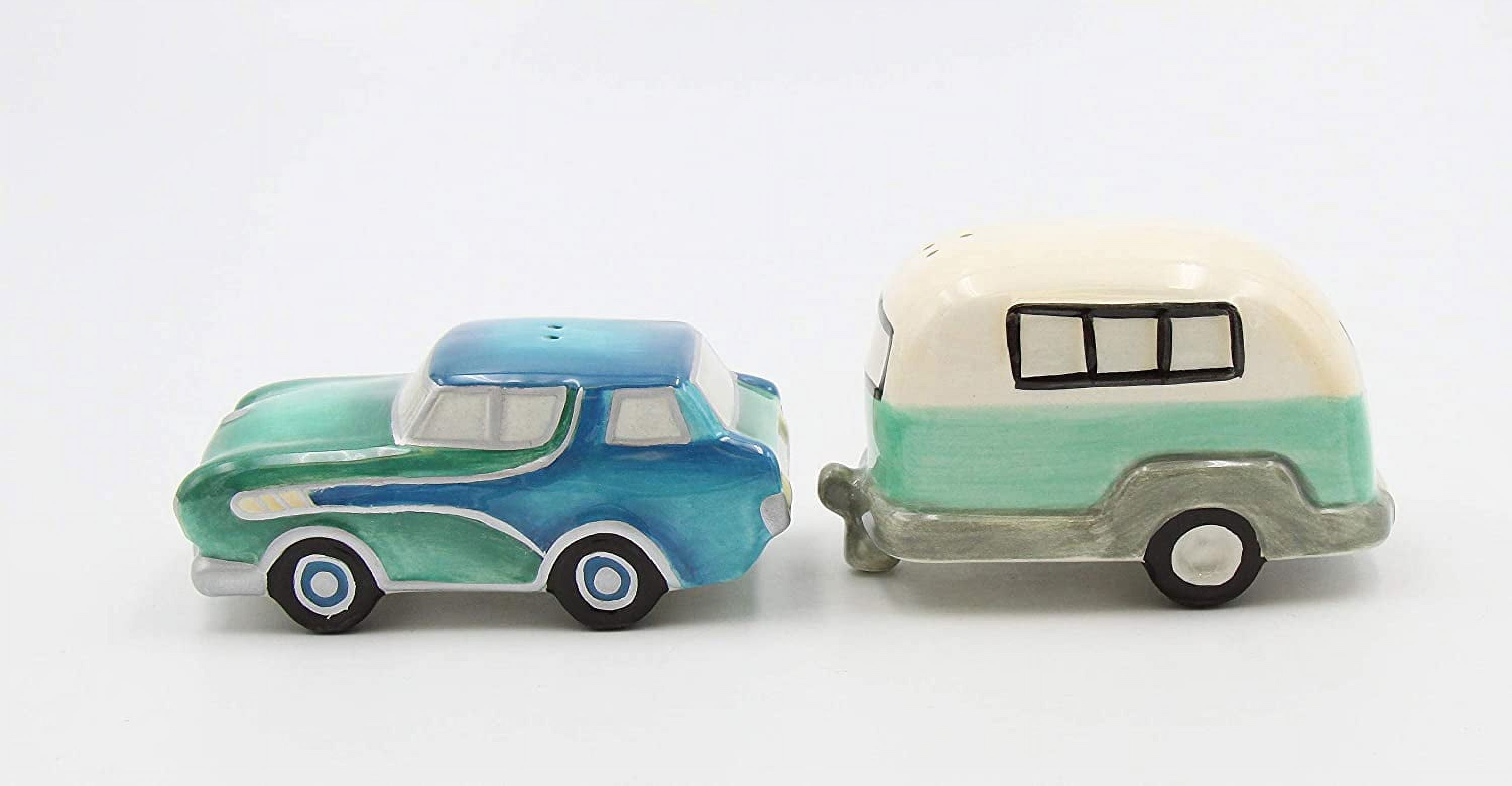Fine Ceramic Happy Camper Car with Camping Trailer Salt and Shakers Set ...