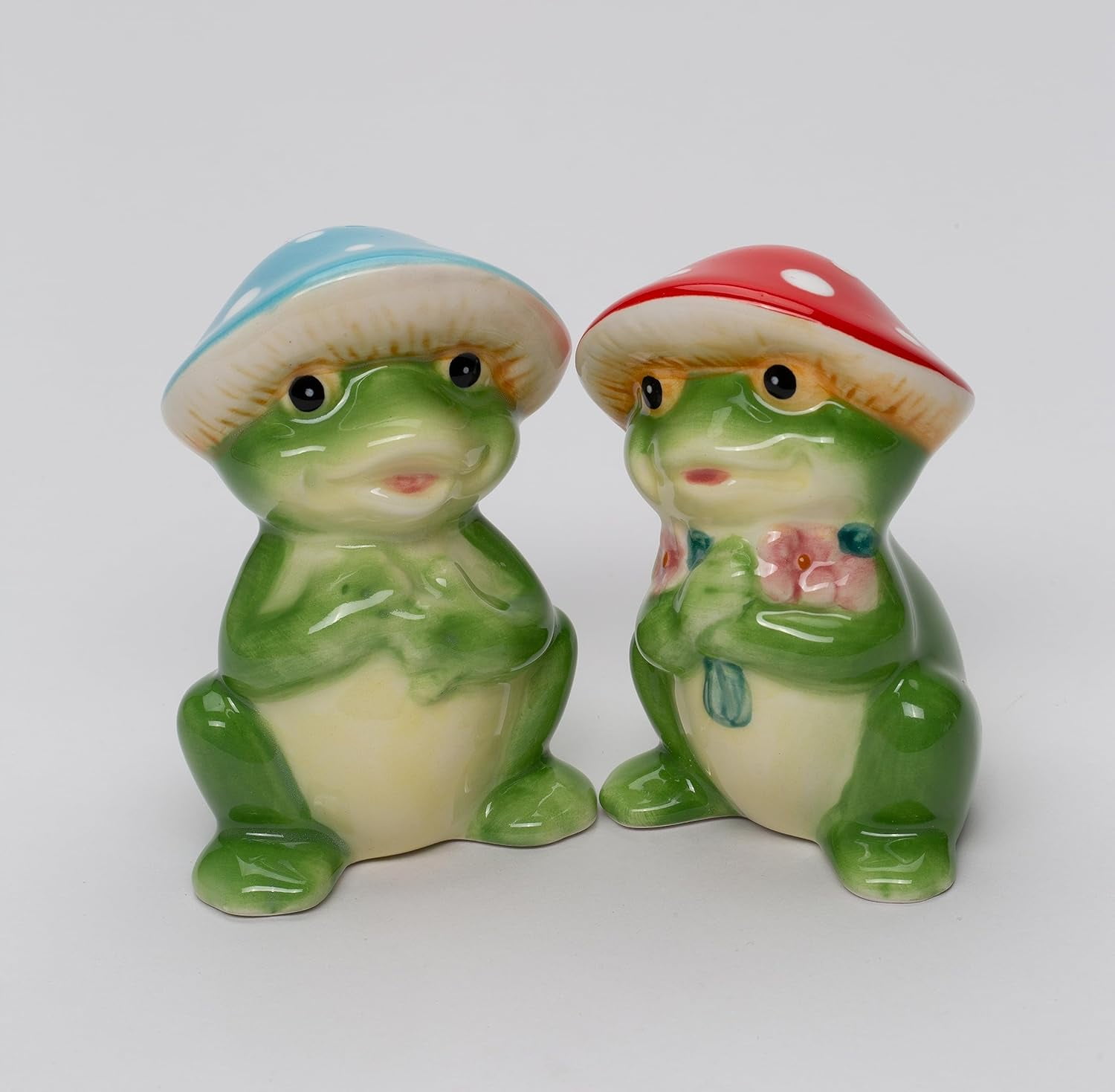 Fine Ceramic Happy Frog Couple in Fairy Forest Musroom Design Salt ...