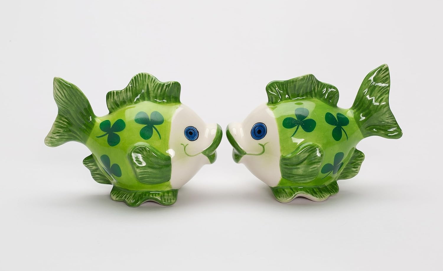 Fine Ceramic Lucky St Patrick Green Shamrock Fish Salt & Pepper Shakers ...