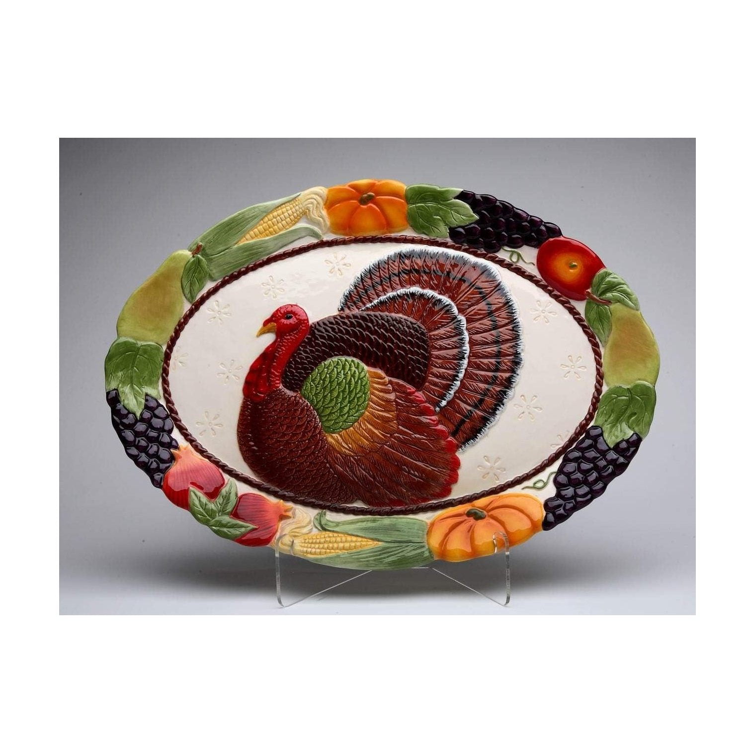 Fine Ceramic Thanksgiving Harvest Turkey with Pumpkin, Corn, Grapes ...