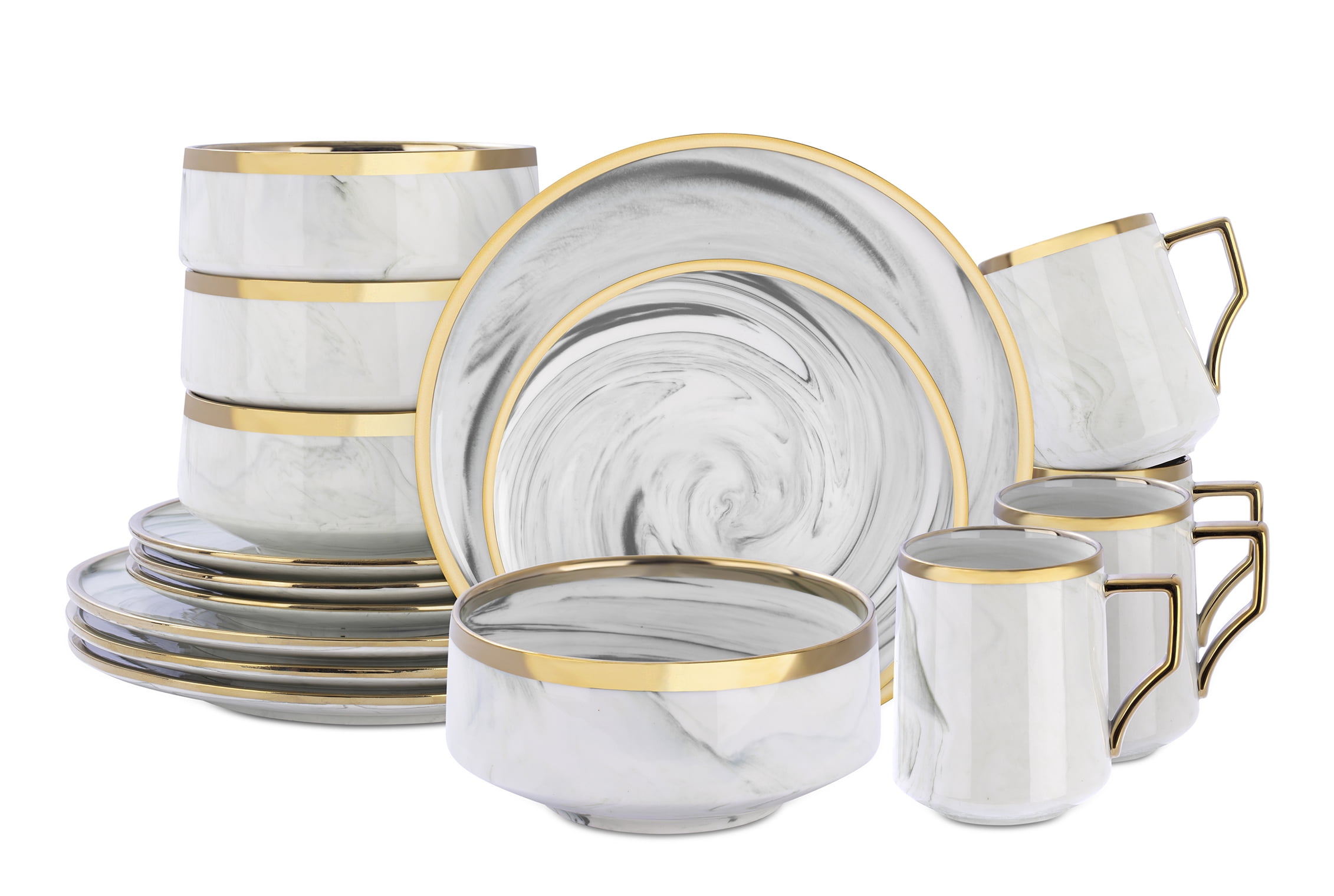 Fine China Artisan Marbled 16pc Dinner Set, Grey with Gold Line - Walmart.com